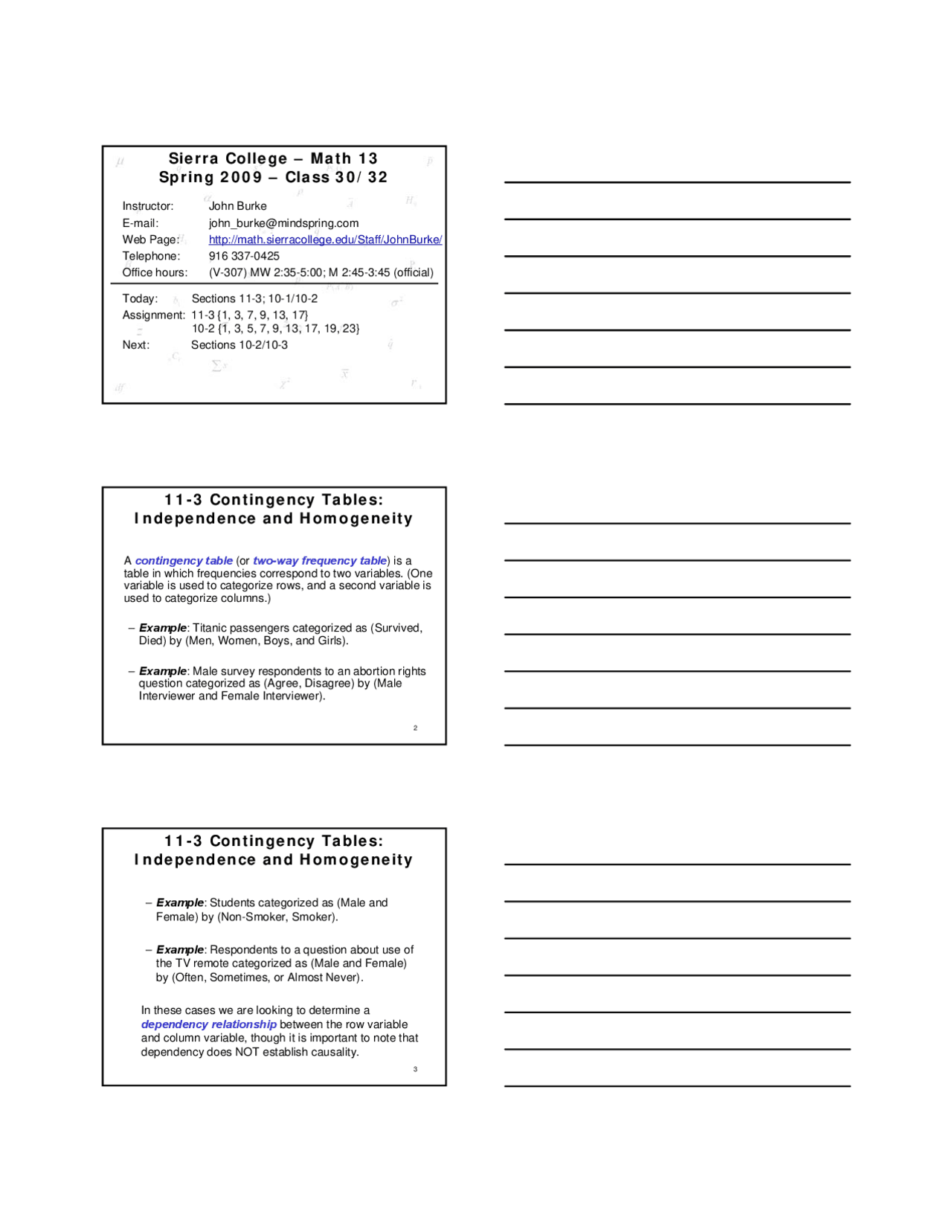 Contingency Tables: Independence and Homogeneity | MATH 0013 | Study ...