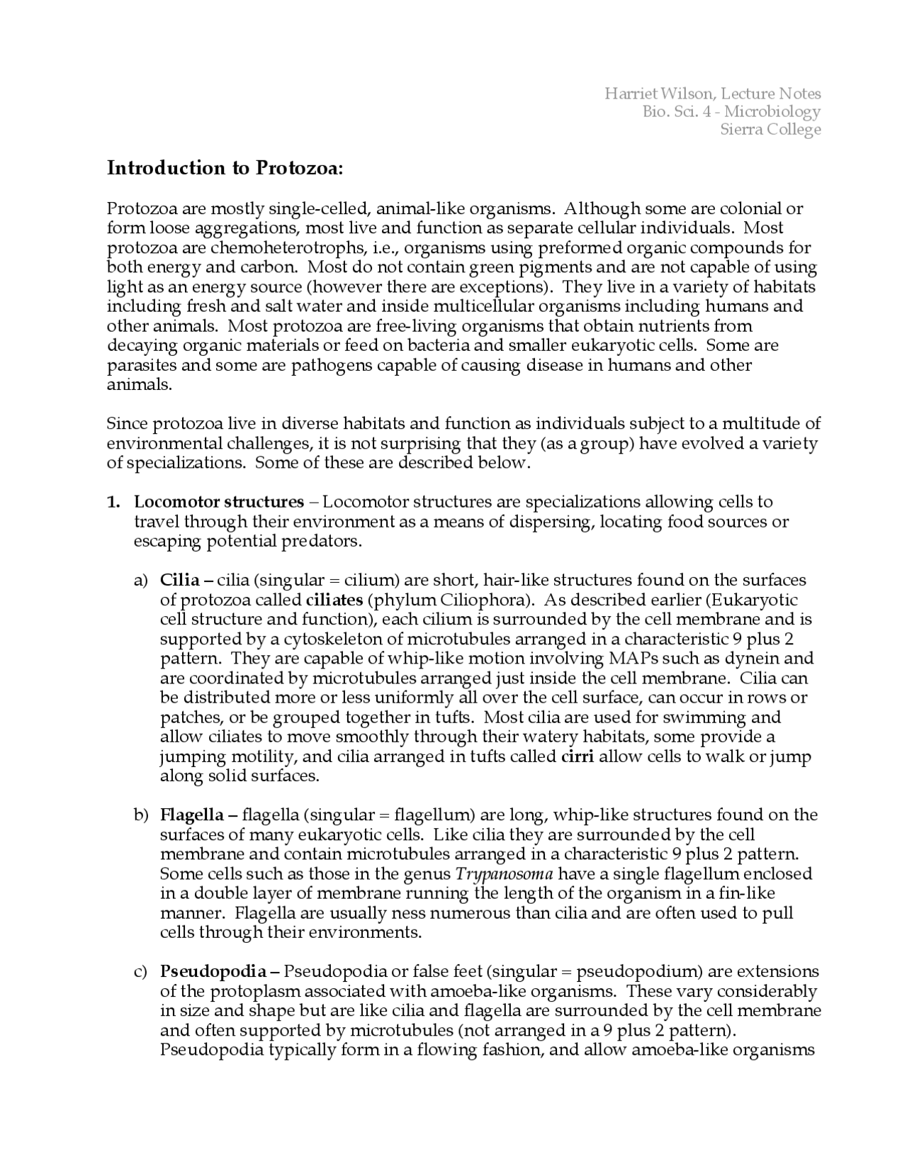 Notes On Introduction To Protozoa Microbiology Biol 0004 Docsity