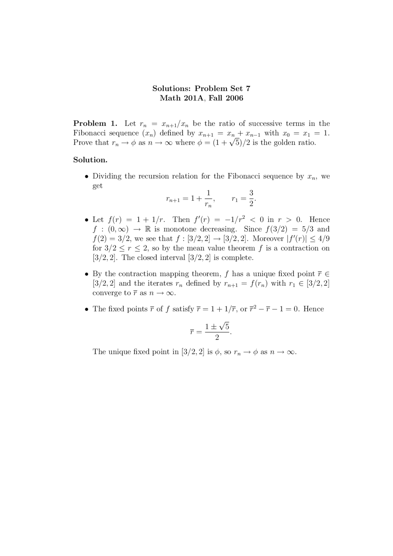 Solutions For Problem Set 7 Analysis Mat 201a Docsity
