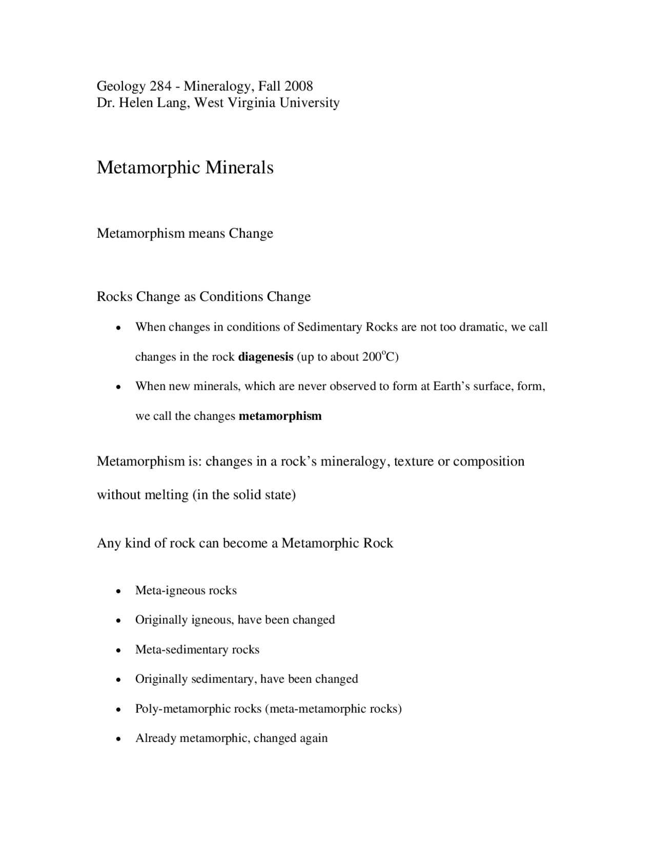 Metamorphic Minerals Mineralogy Lecture Notes Geol 284 Docsity