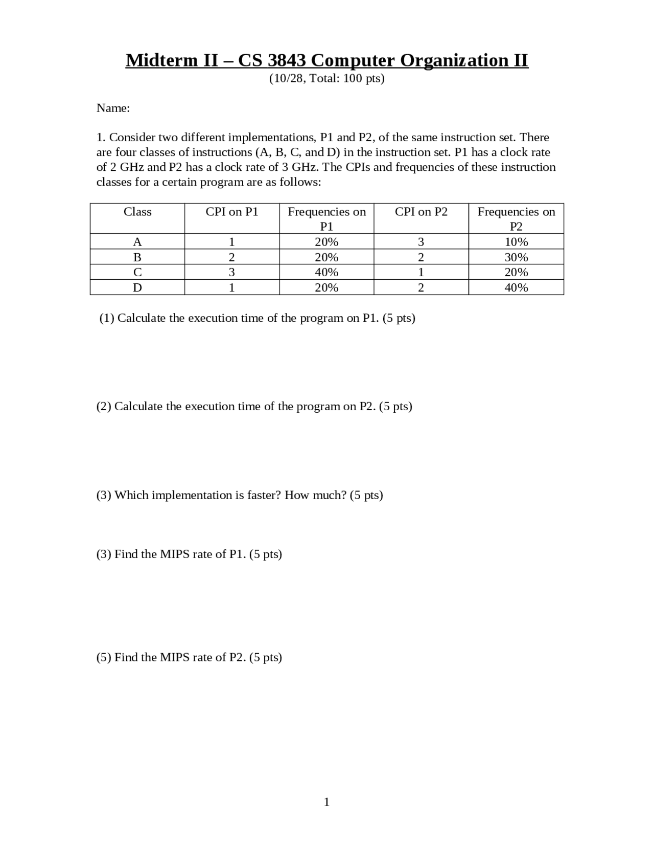 Midterm Exam 2 - Computer Organization | CS 3843 - Docsity