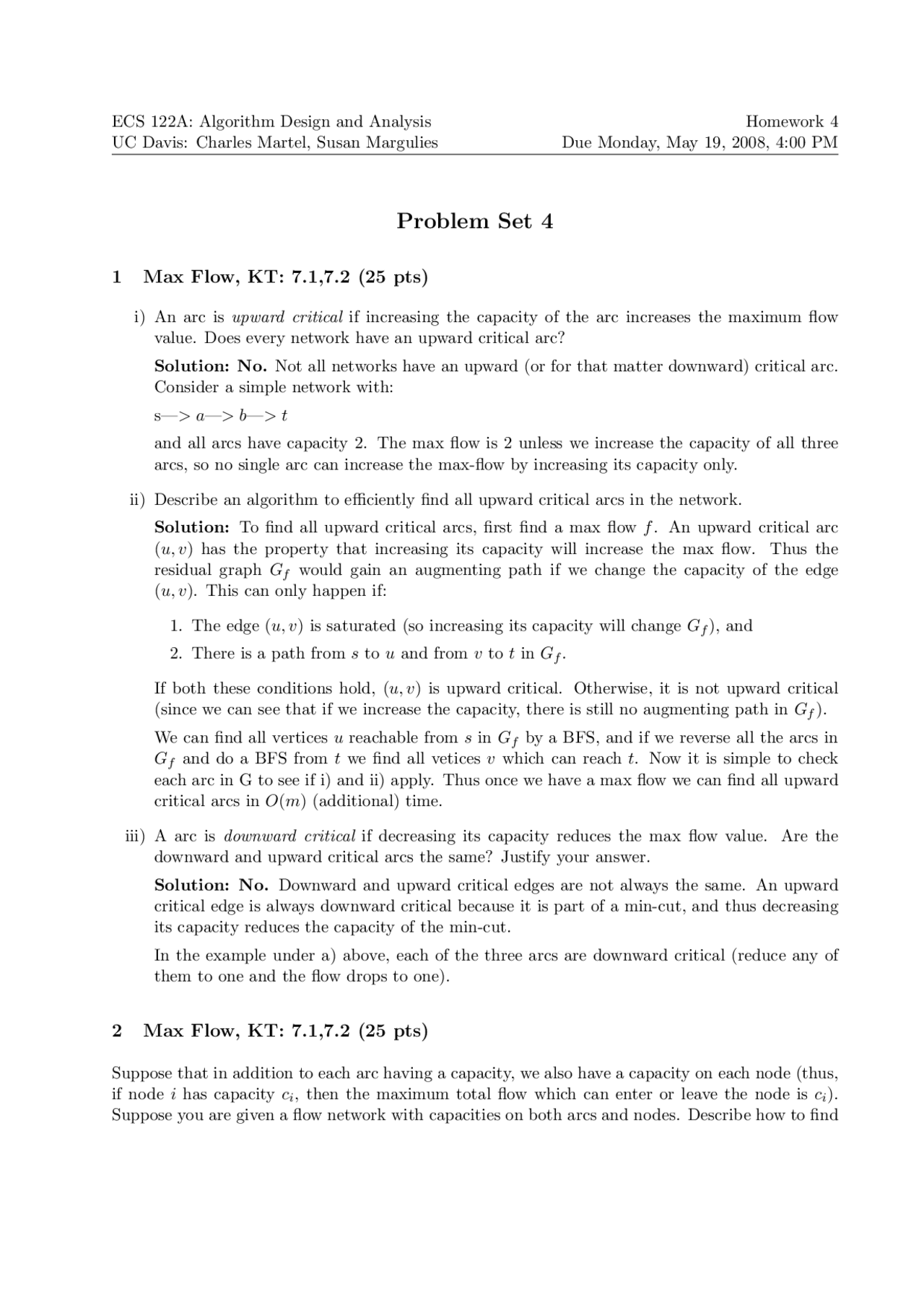 Algorithm Design And Analysis Problem Set 4 Solutions Ecs 122a