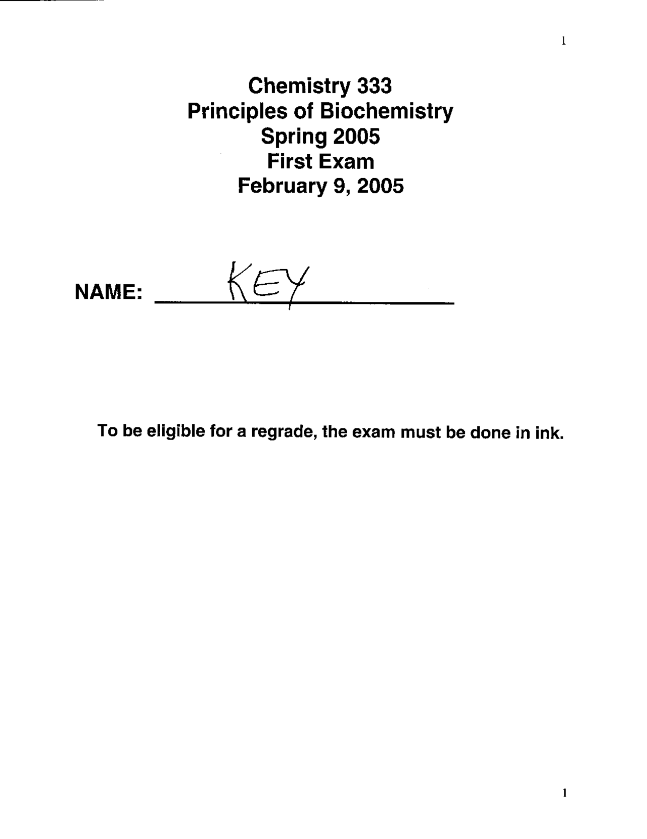 Solved Exam 1 For Principles Of Biochemistry Chm 33300 Docsity