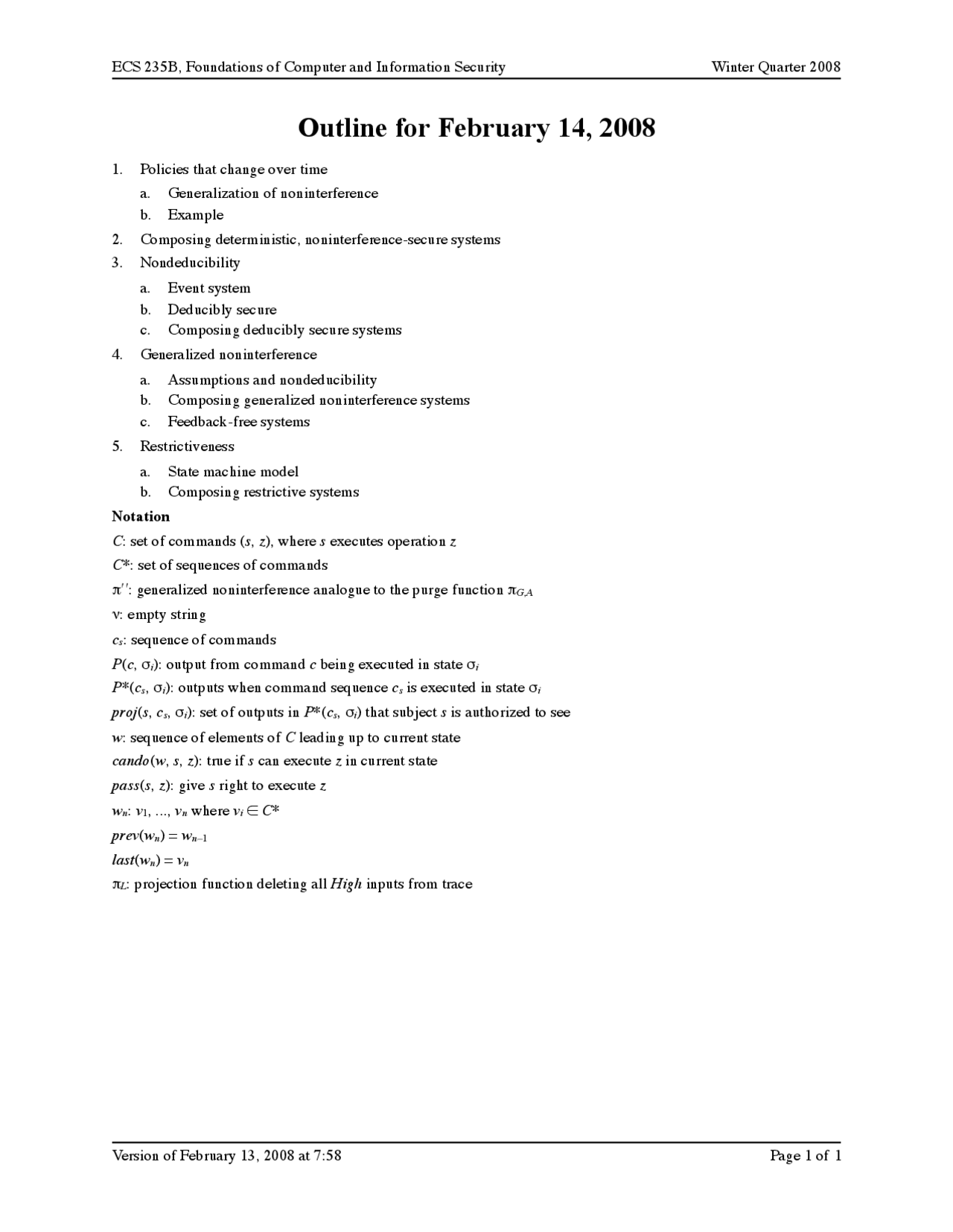 Outline for Foundations of Computer and Information Security | ECS 235A ...