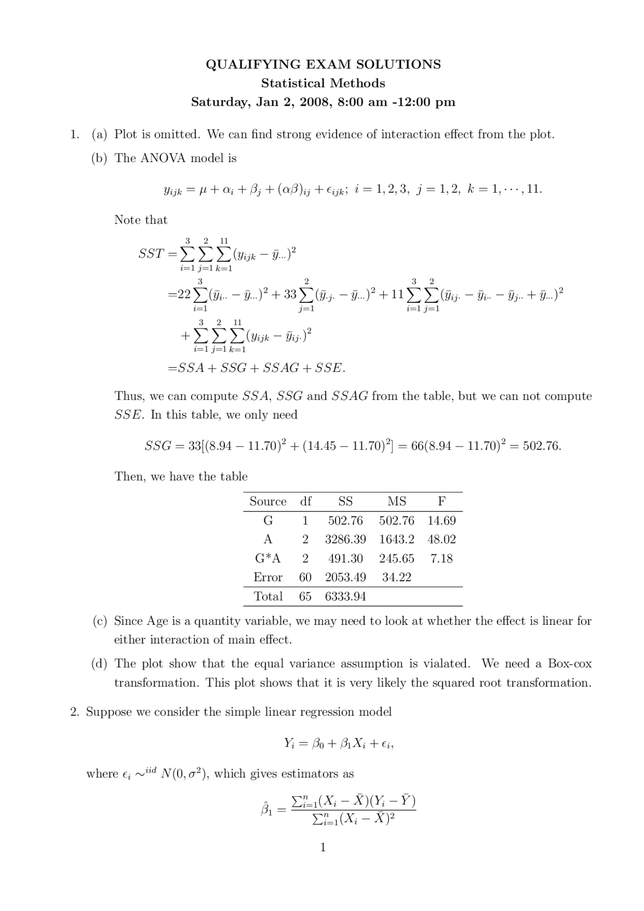 Qualifying Exam With Solutions Statistical Methods Stat 51100 Docsity
