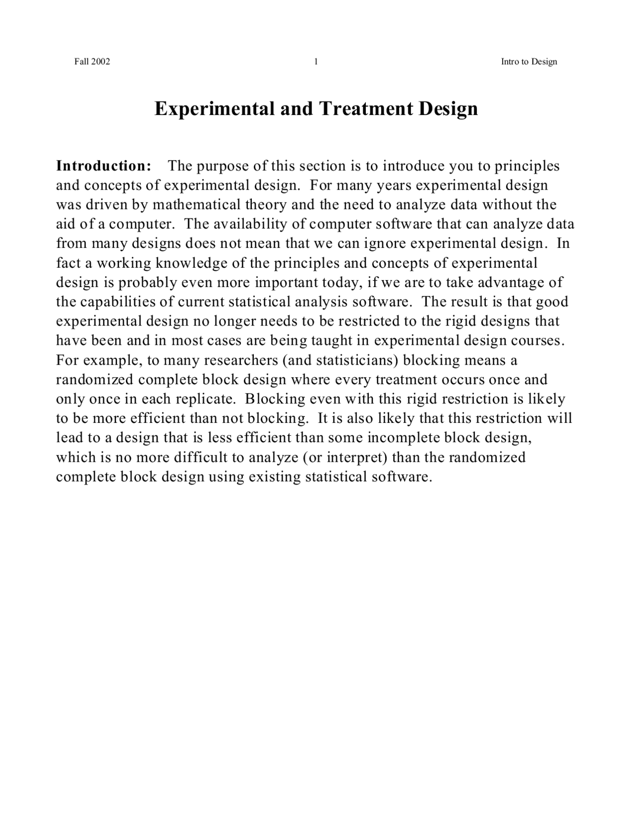 Experimental and Treatment Design in Introduction to Design | ANSC I - Docsity