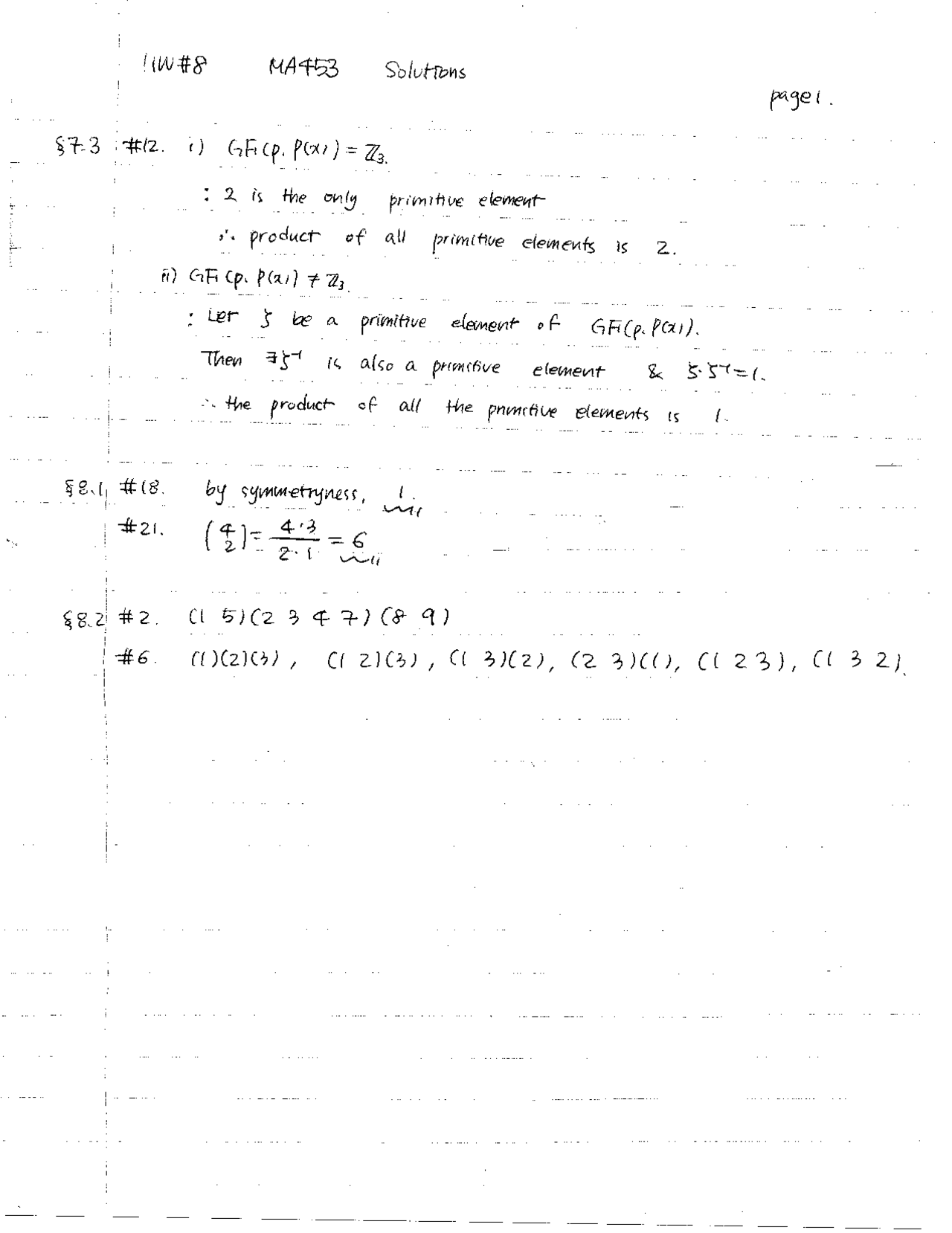 Solutions For Homework 8 Elements Of Algebra I Ma 45300 Docsity