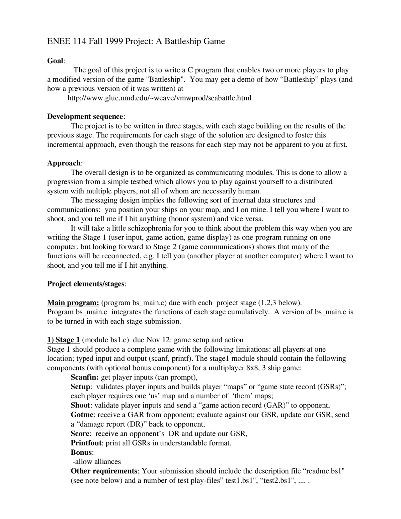 Project Description A Battleship Game Enee 114 Docsity