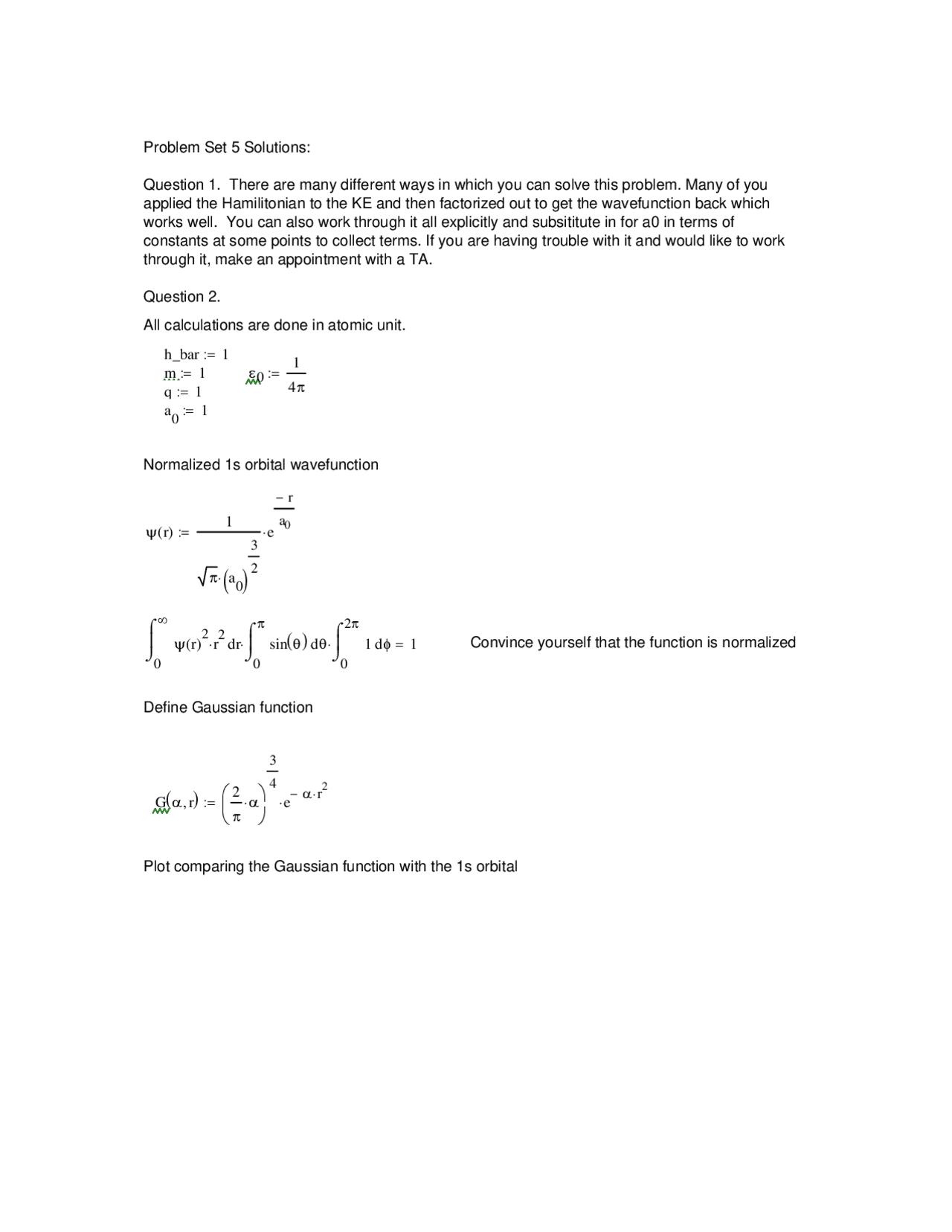 Solutions Of Problem Set 5 On Topics In Physical Chemistry Chm 37000