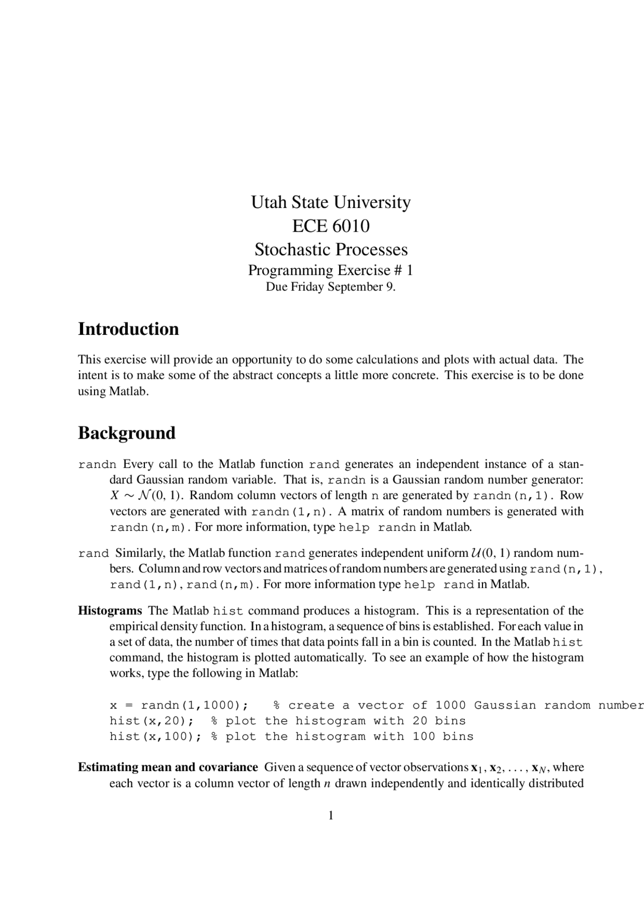 Programming Exercise 1 Stochastic Processes In Electronic Systems