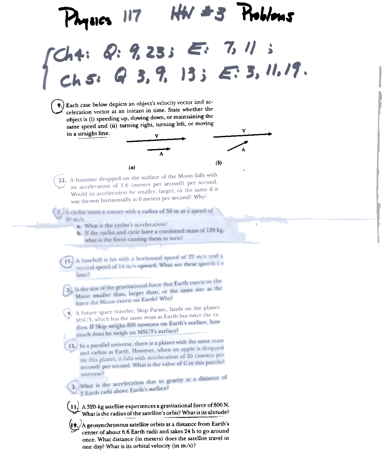 19 Problems On Gravitational Force Assignment 3 Phys 117 Docsity