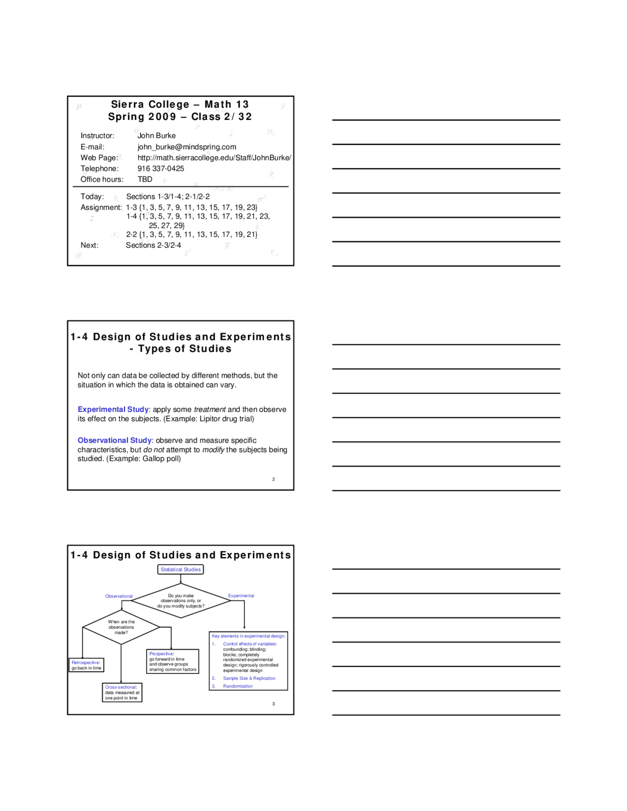 Design of Studies and Experiments - Lecture Slides | MATH 0013 - Docsity