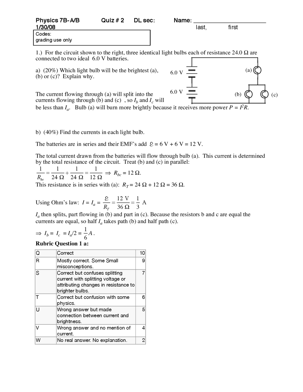 Quiz 2 With Solution For General Physics Phy 007b Docsity