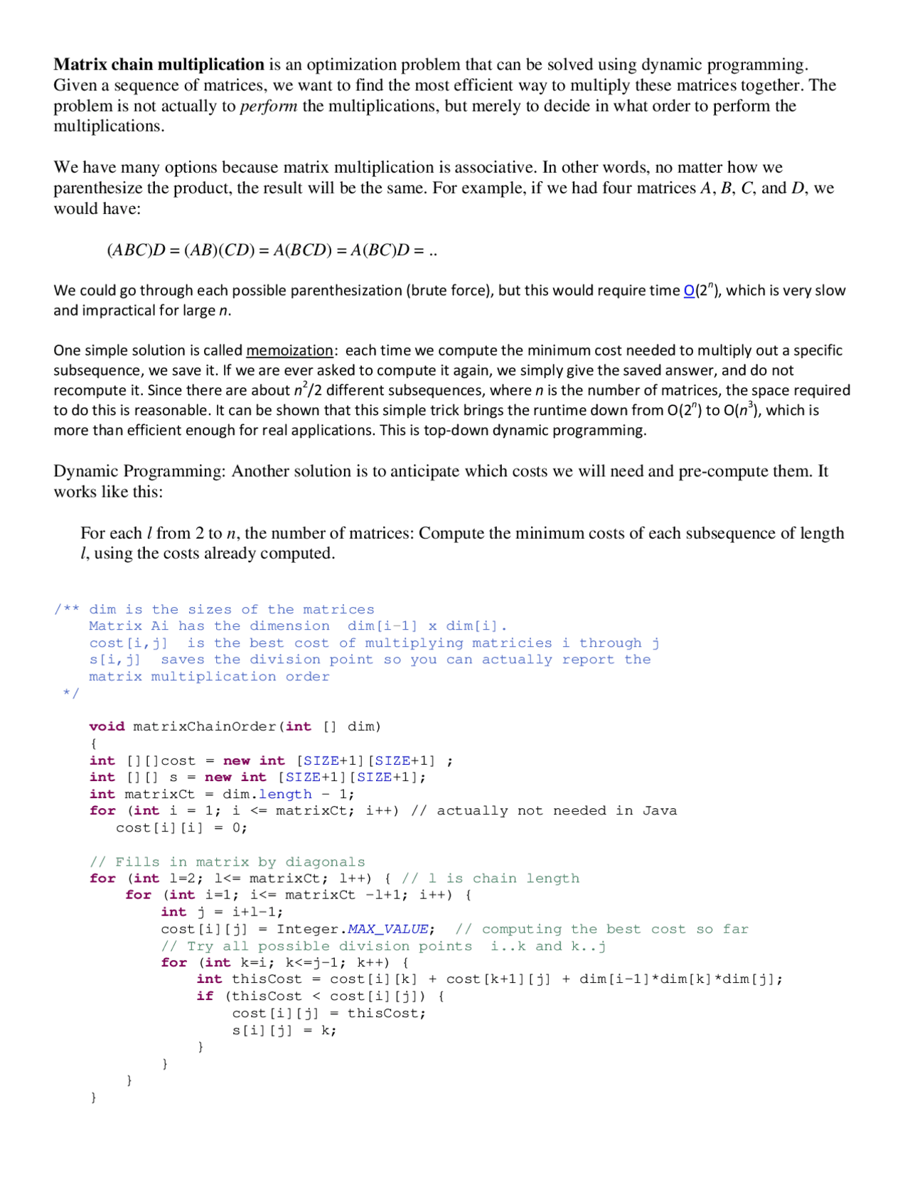Matrix Chain Multiplication In The Optimization Cs 5050 Docsity