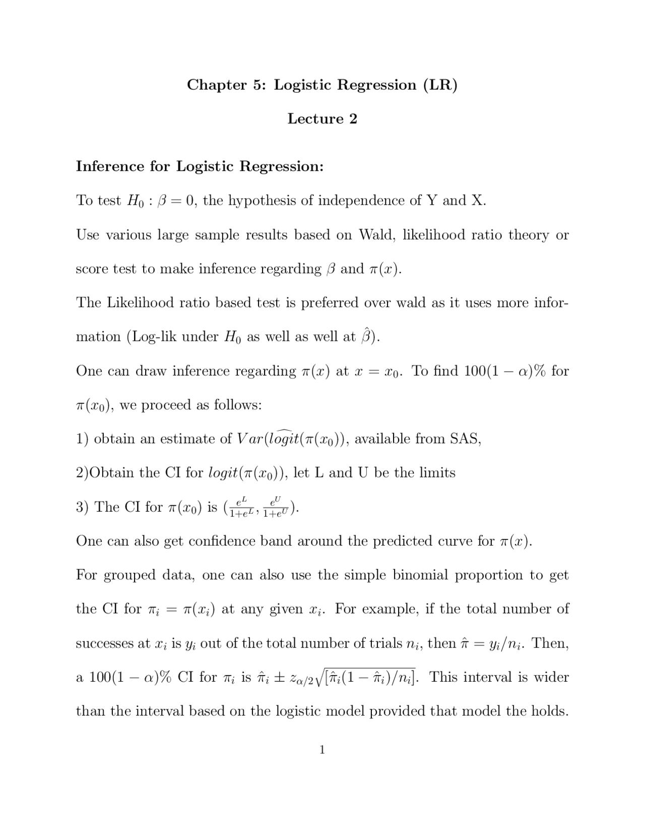 Notes On Logistic Regression Advance Categorical Data Analysis Sta