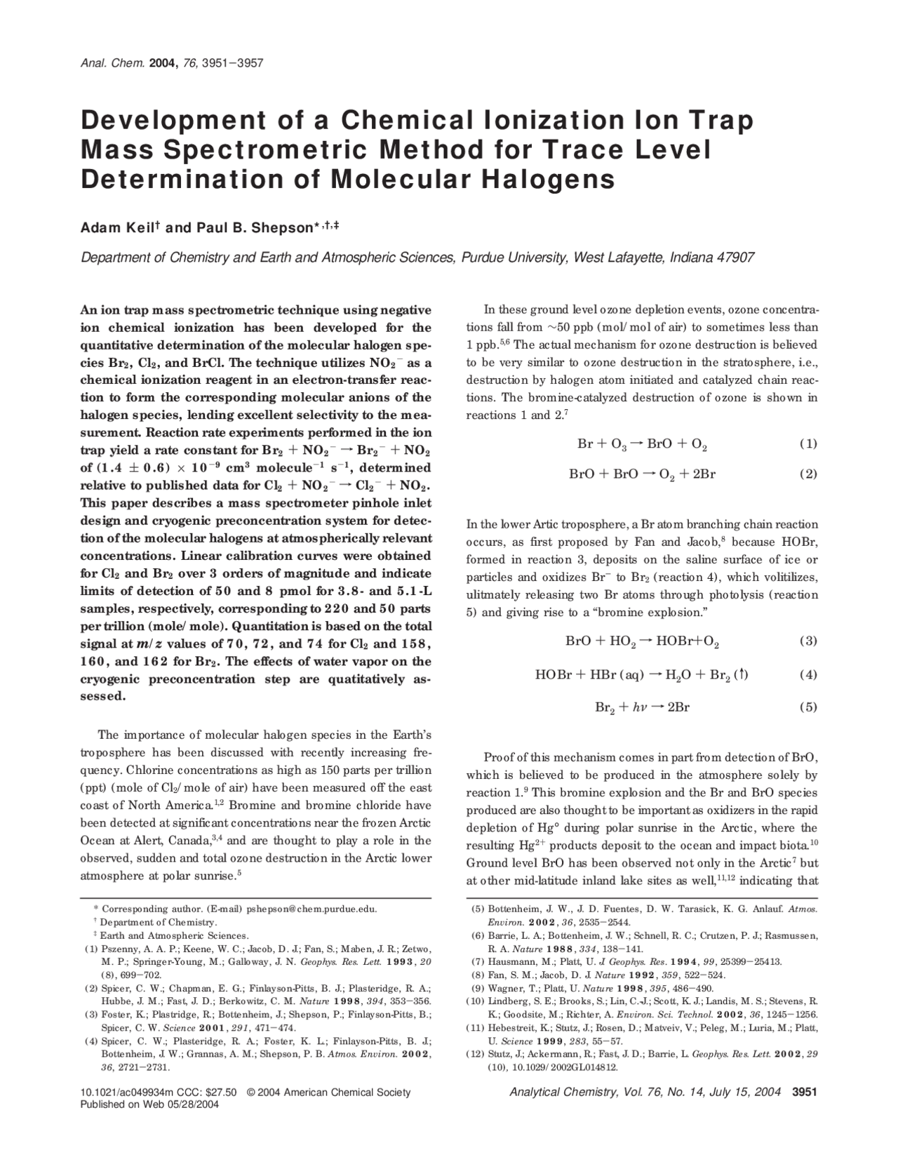 Development of a Chemical Ionization Ion Trap MSM for Trace Level ...