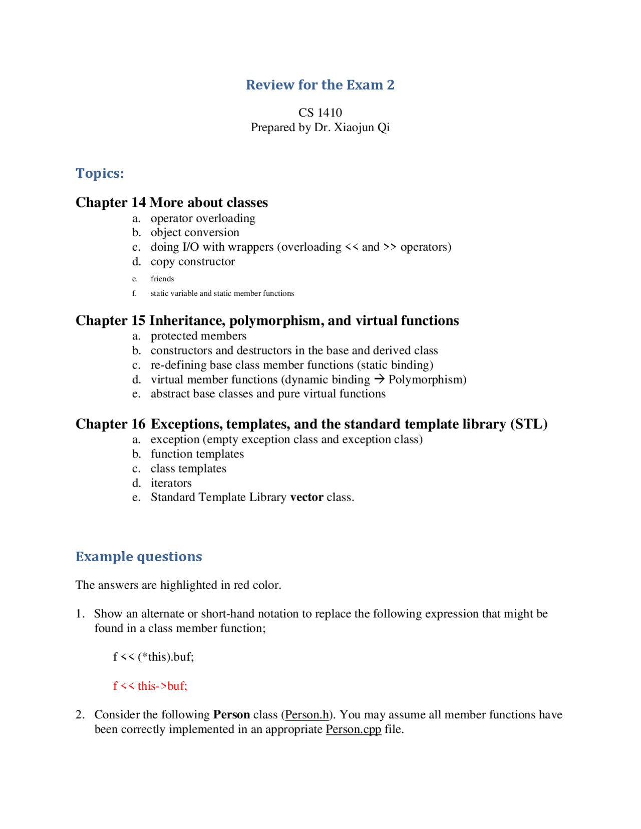 13 Questions With Solutions Examination 2 Cs 1410 Exams Computer Science Docsity