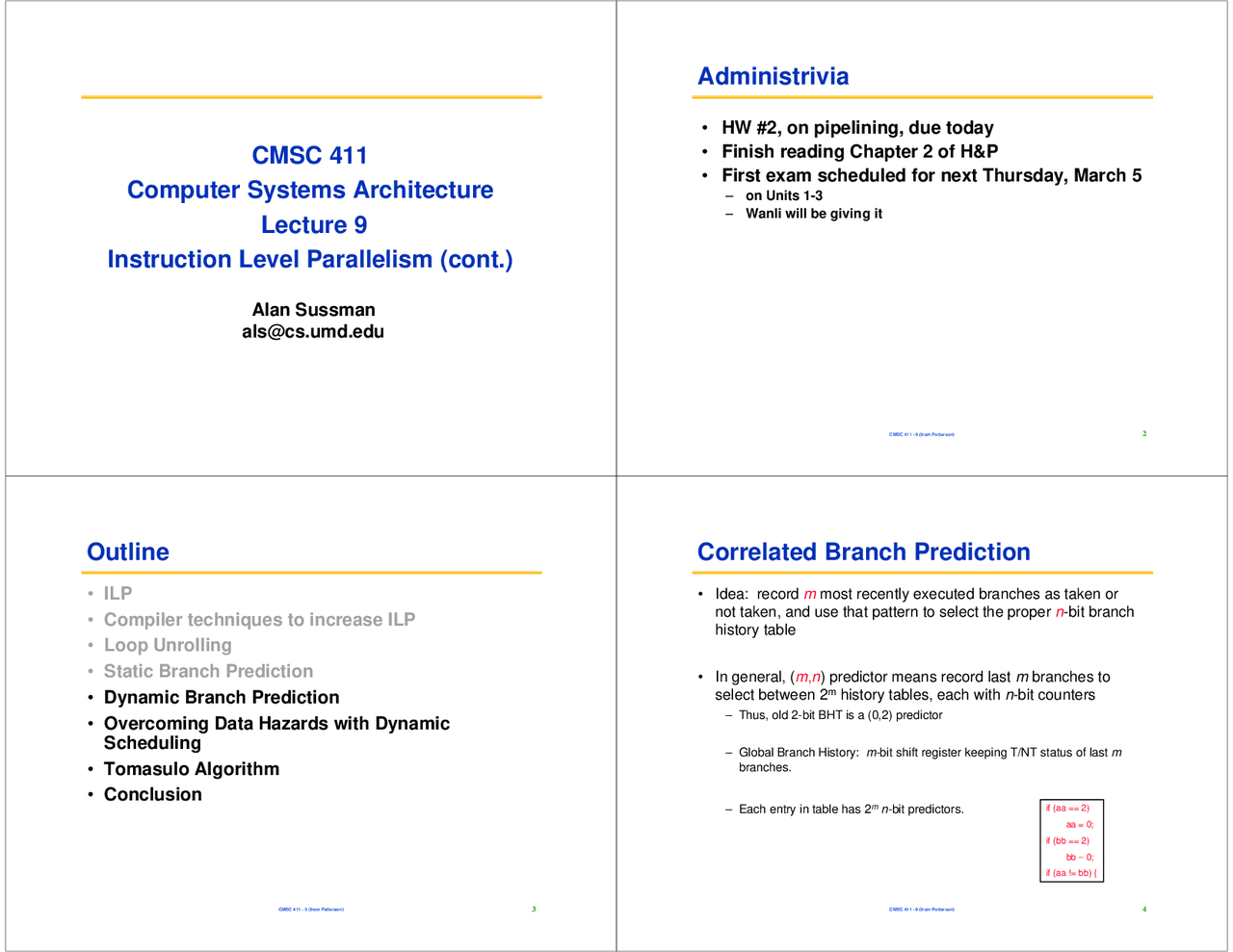 The Instruction Level Parallelism Lecture Slides Cmsc 411 Docsity