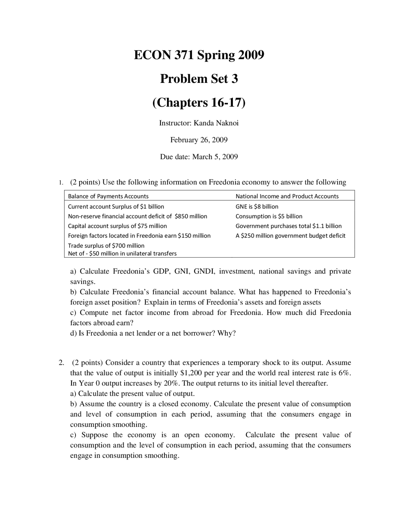 4 Questions On International Monetary Problems Problem Set 3 Econ