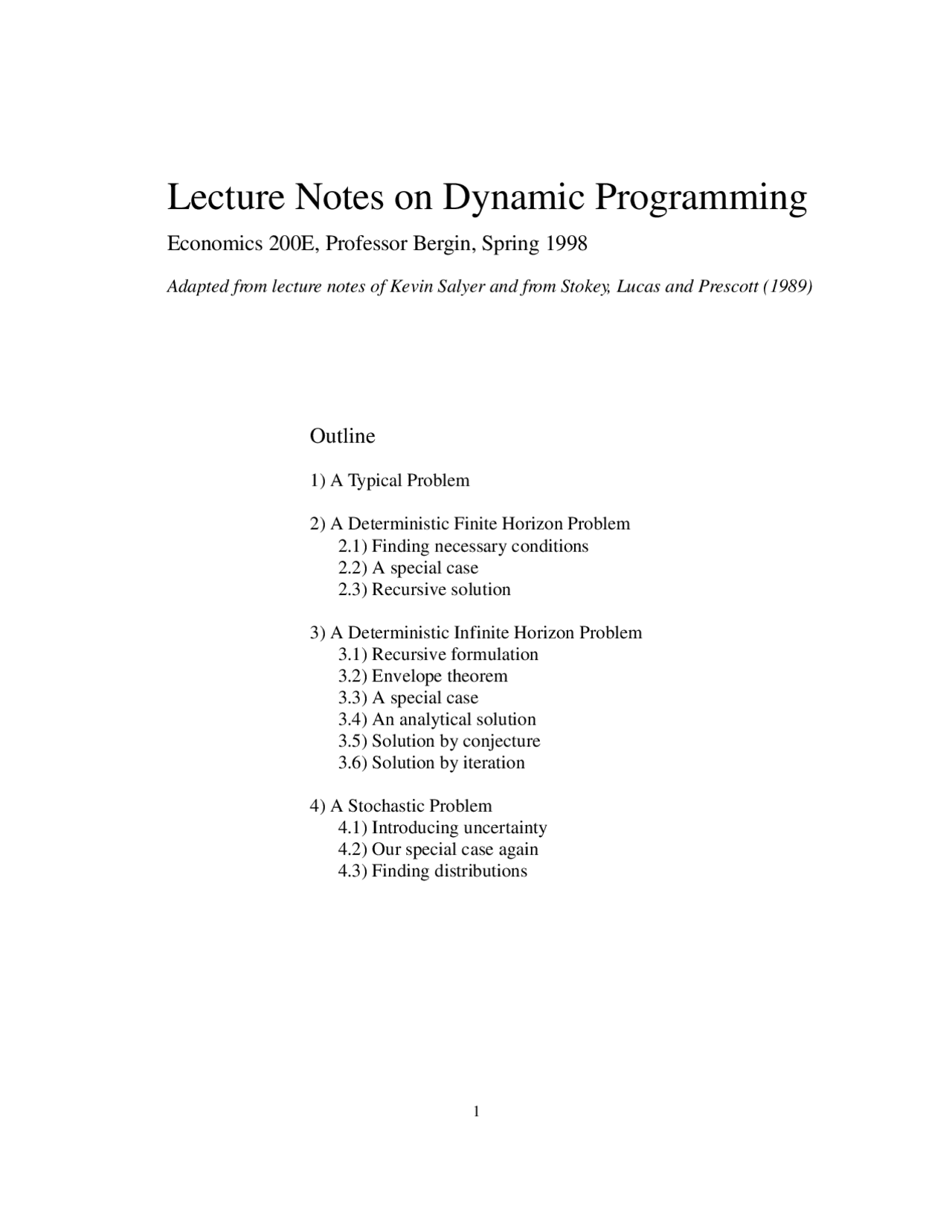 Lecture Notes On Dynamic Programming Macroeconomic Theory Ecn 200e