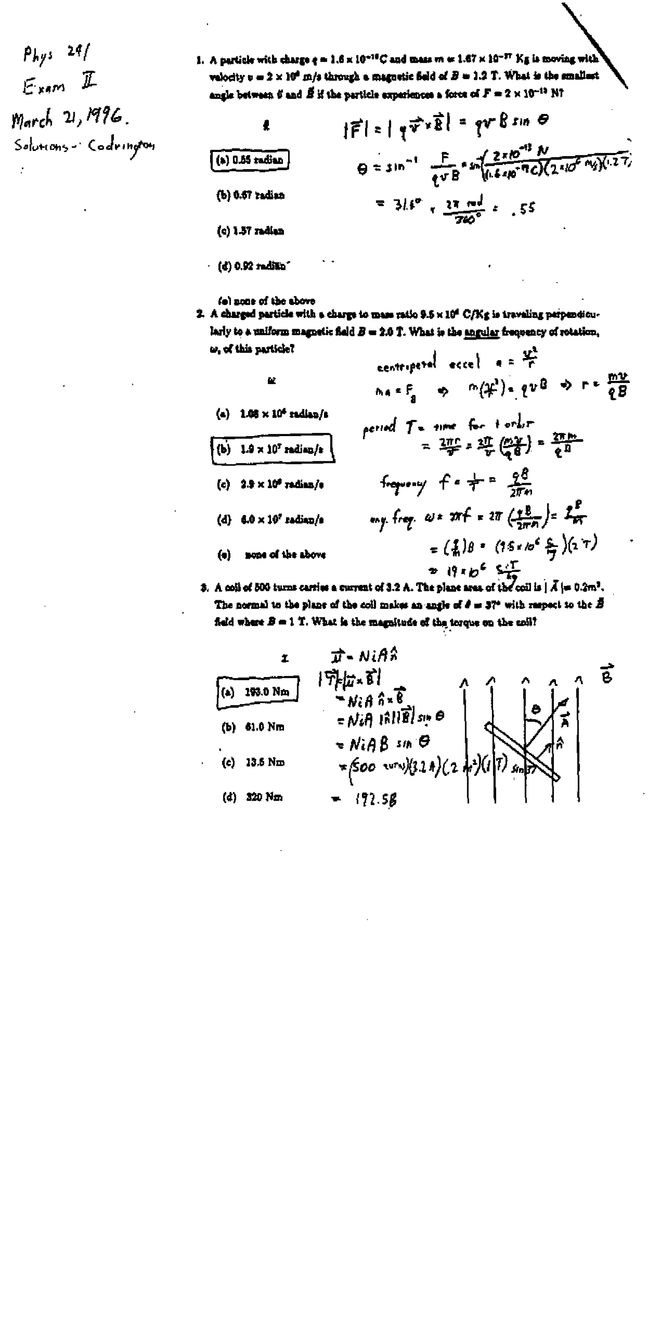 Old Exam 2 With Solution For Electricity And Optics Phys 24100 Docsity