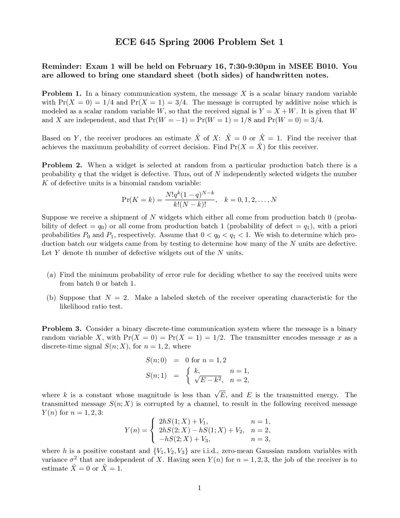 Problem Set 1 Solutions Estimation Theory Ece 64500 Docsity