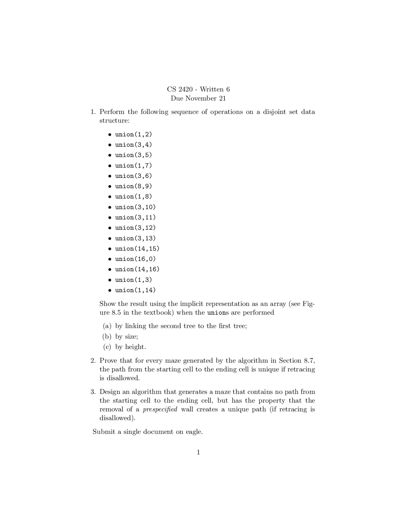 Assignment 6 - Algorithms and Data Structures | CS 2420 - Docsity