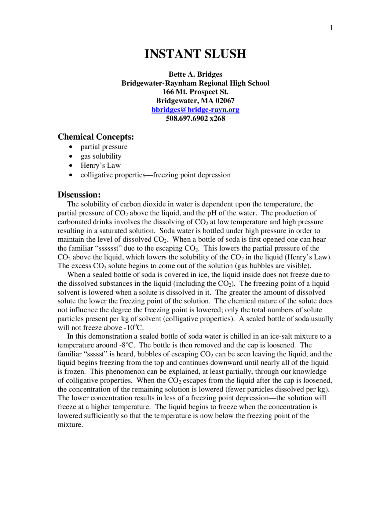 Instant Slush - Review Sheet for Experimental Chemistry II | CHEM C1260 ...