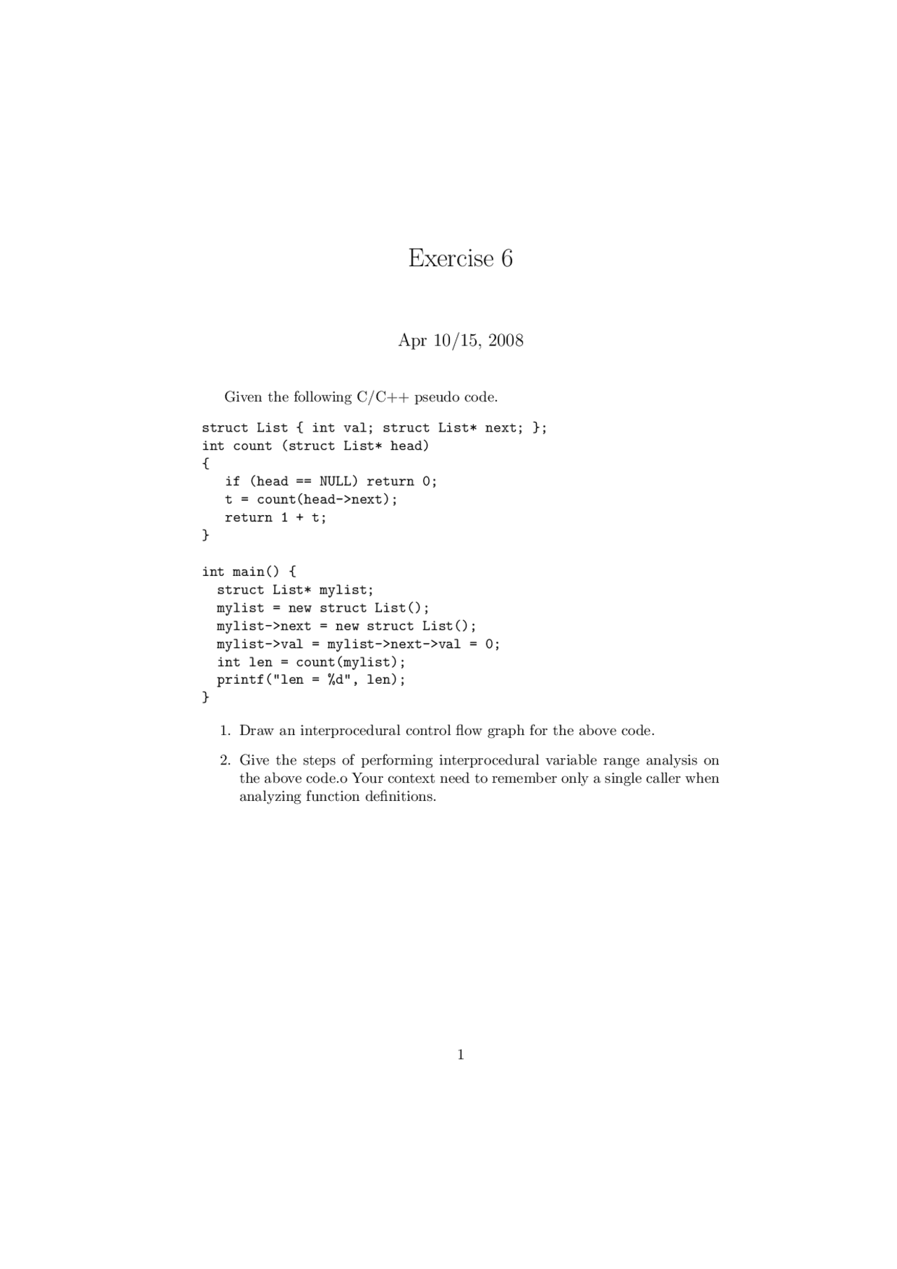 Draw An Interprocedural Control Flow Graph For Code Cs 6463 Docsity