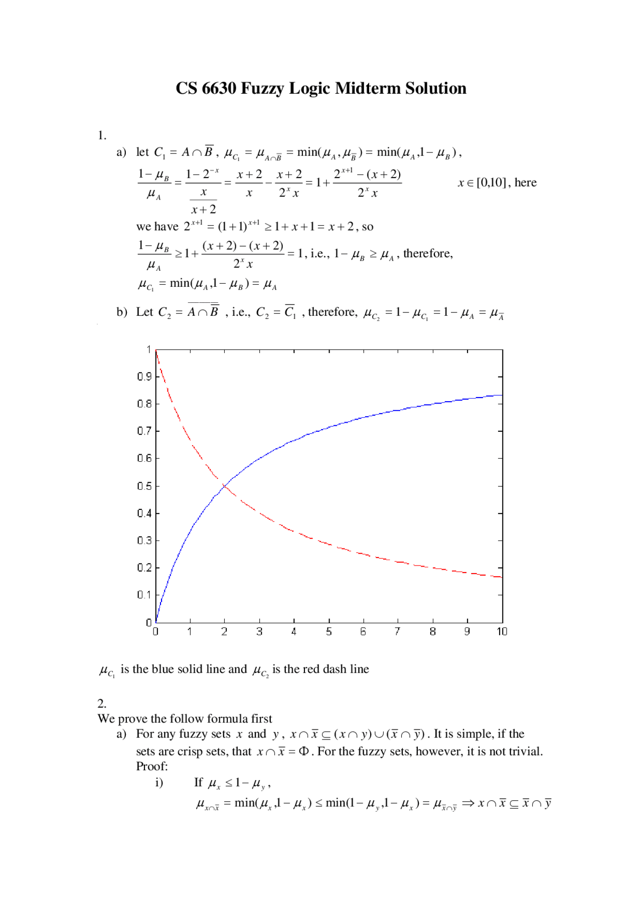 6 Problems On Fuzzy Logic Midterm Solution And Its Application Cs 6630 Exams Computer