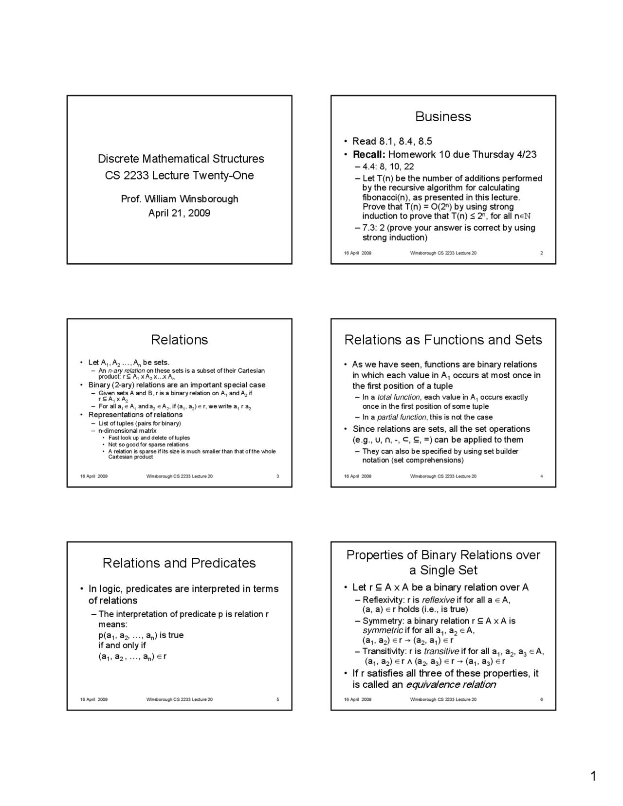 Business Discrete Mathematics Structures Lecture Slides Cs 2233 Docsity