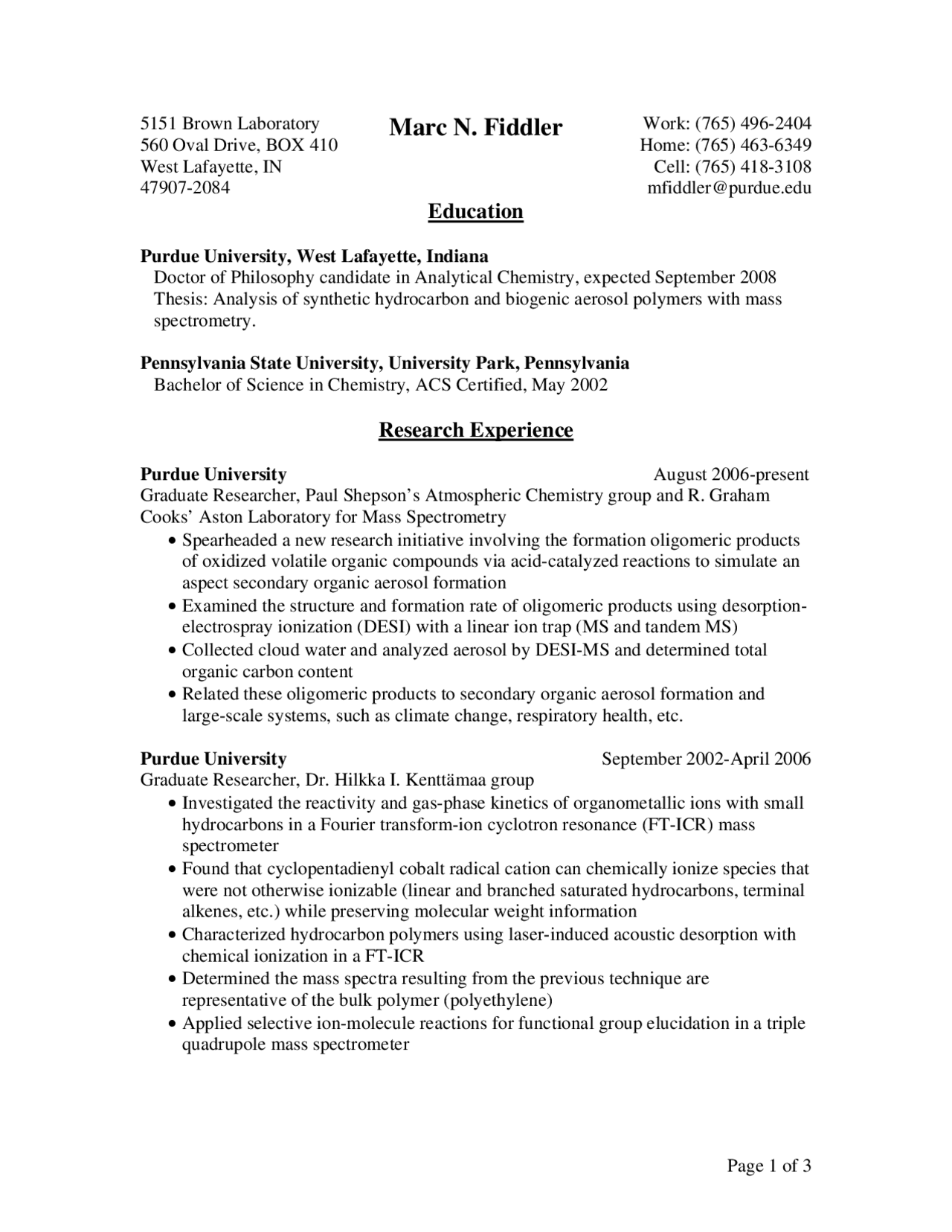 Research Experience Experimental Chemistry Ii Chem C1260 Docsity