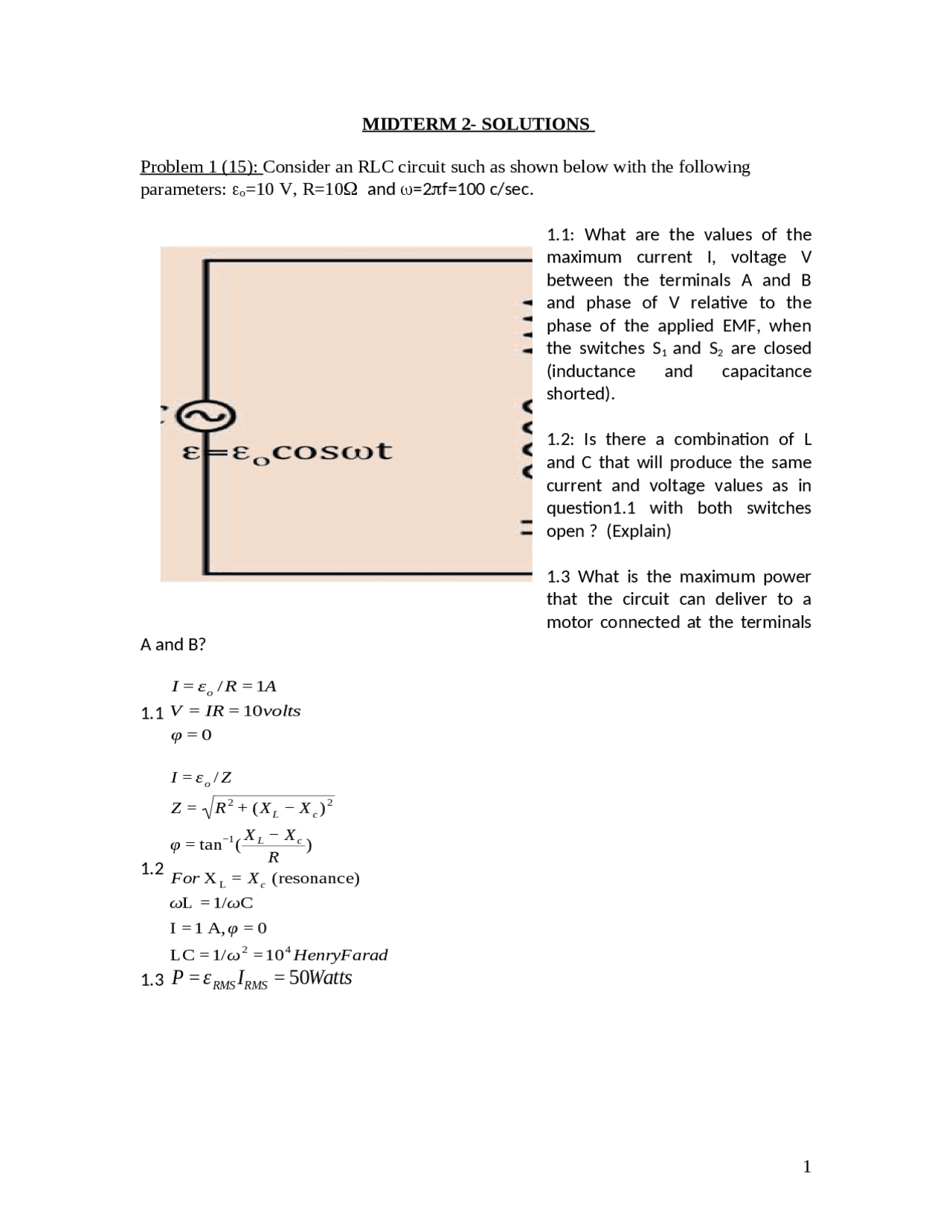 Midterm 2 Solutions For Electrodynamics Light Relativity And Modern