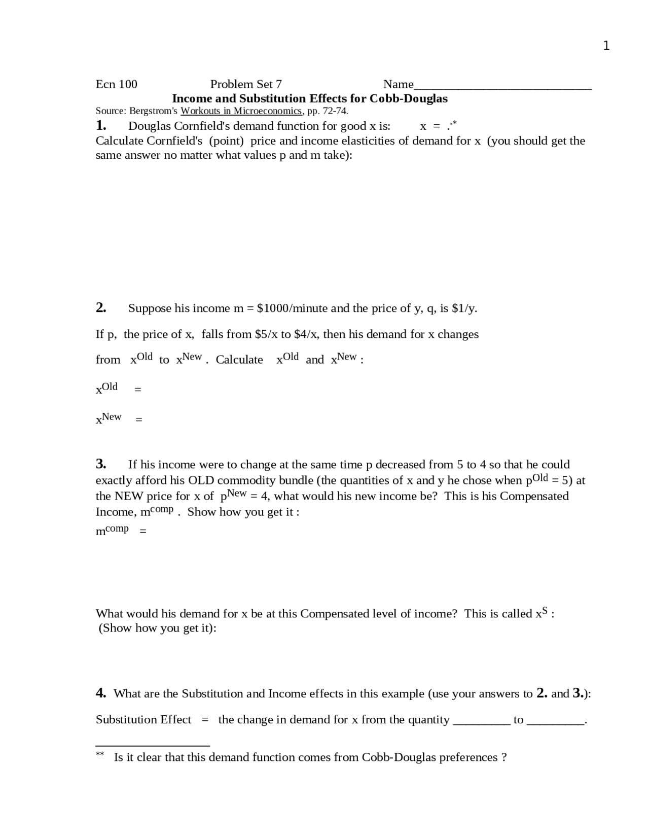 Problem Set 7 Intermediate Microeconomics Theory Ecn 100 Docsity