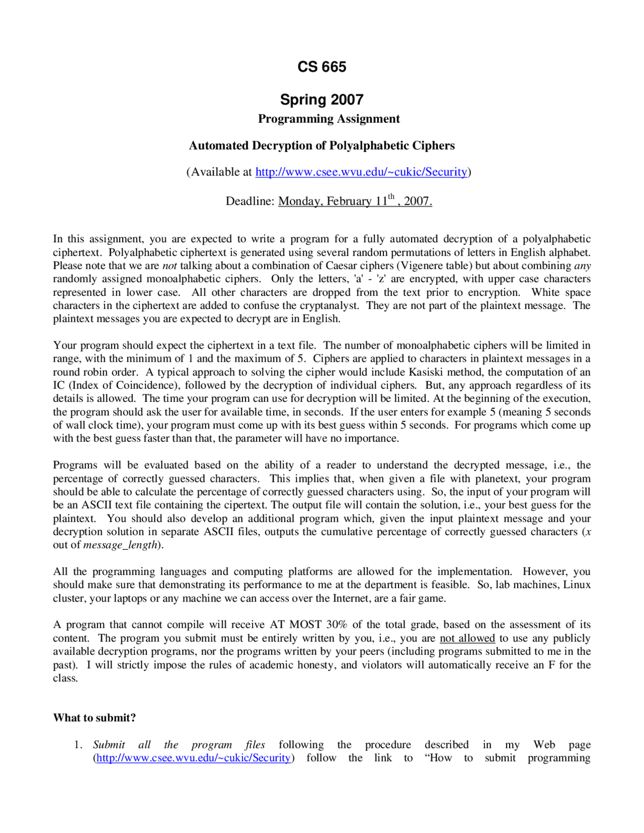 Automated Decryption Of Polyalphabetic Ciphers Assignment Cs T101