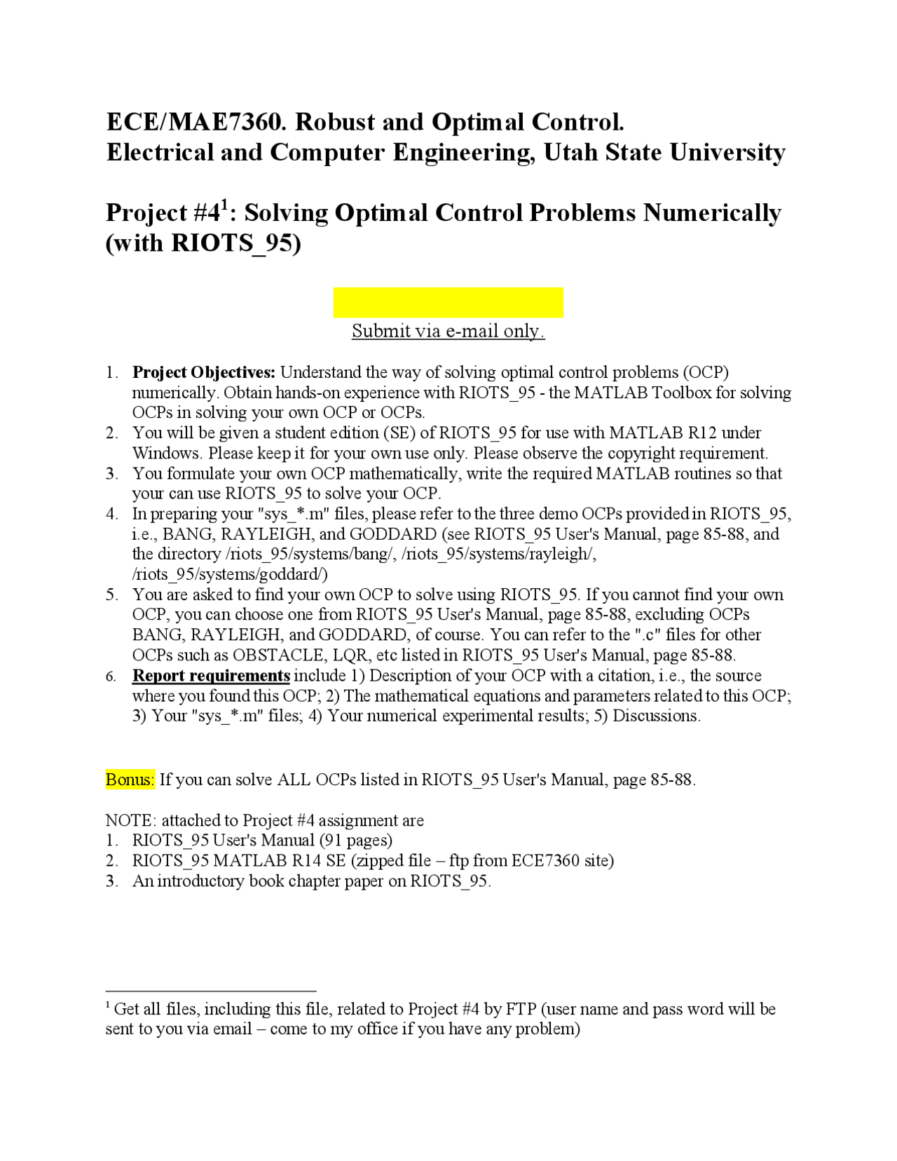 Project 2 Solving Optimal Control Problems Numerically Ece 7360