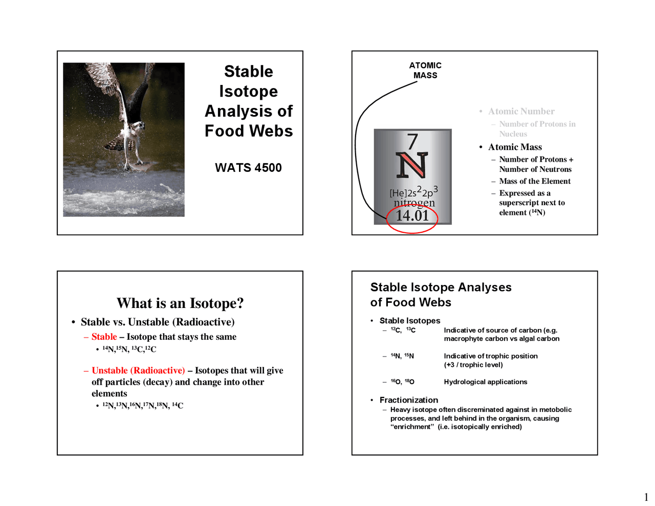 Stable Isotope Analysis of Food Webs - Lecture Slides | WATS 4500 - Docsity