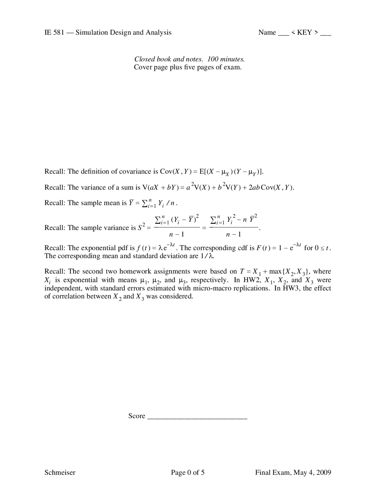 Final Exam Questions Simulation Design And Analysis Ie 58100 Docsity