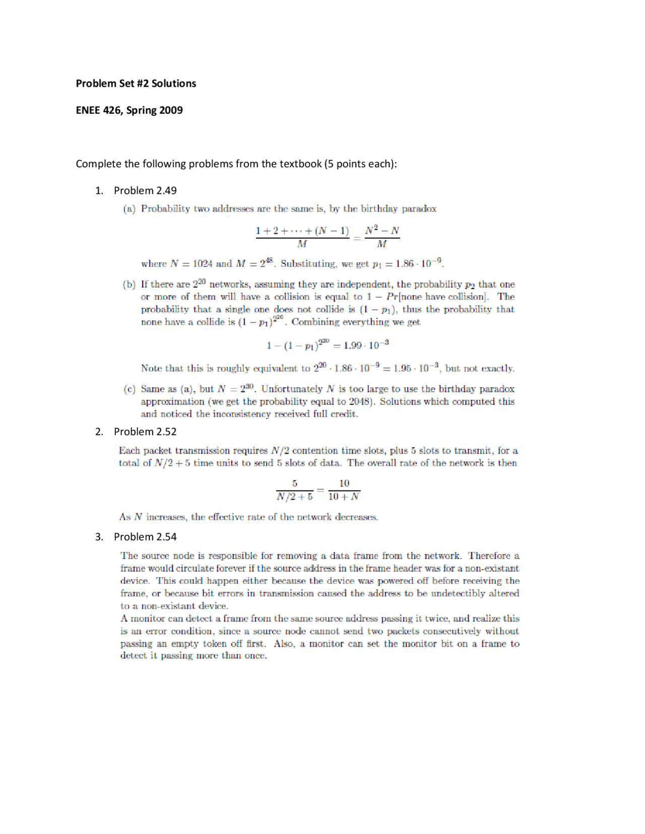 10 Solved Problems On Packet Circulating Of Network Assignment 2 Enee 426 Docsity