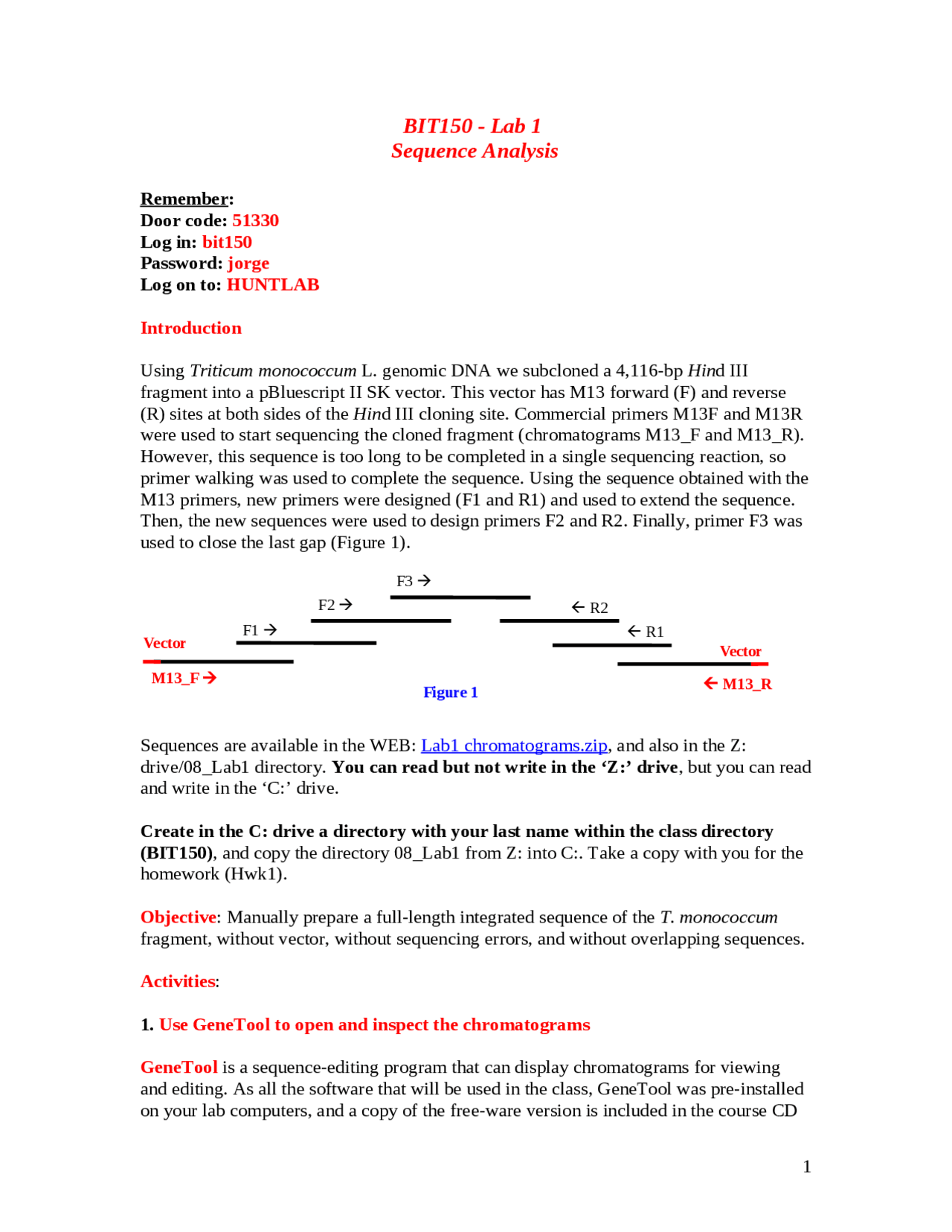 Sequence Analysis Applied Bioinformatics Lab 1 Bit 150 Docsity