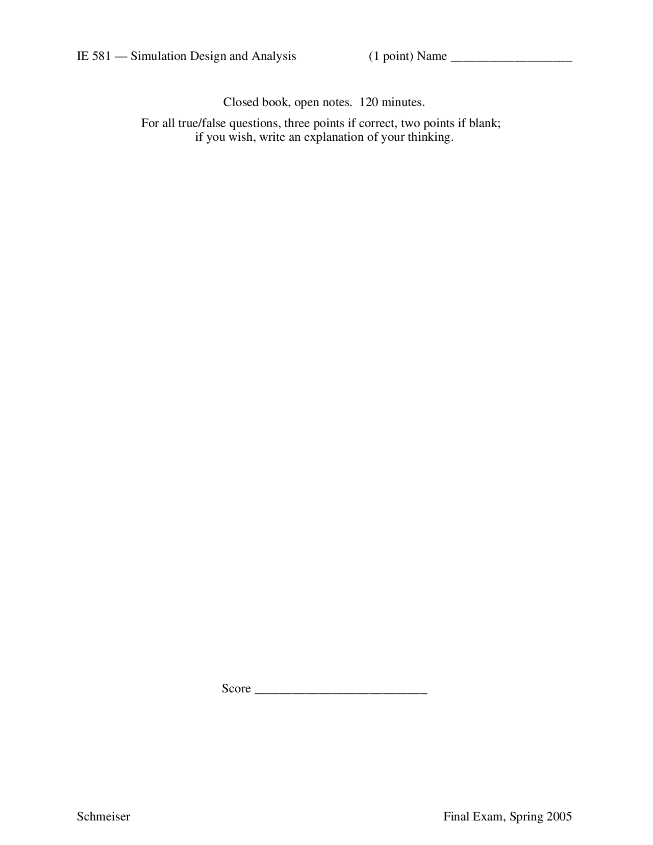 Final Exam Problems Simulation Design And Analysis Ie 58100 Docsity