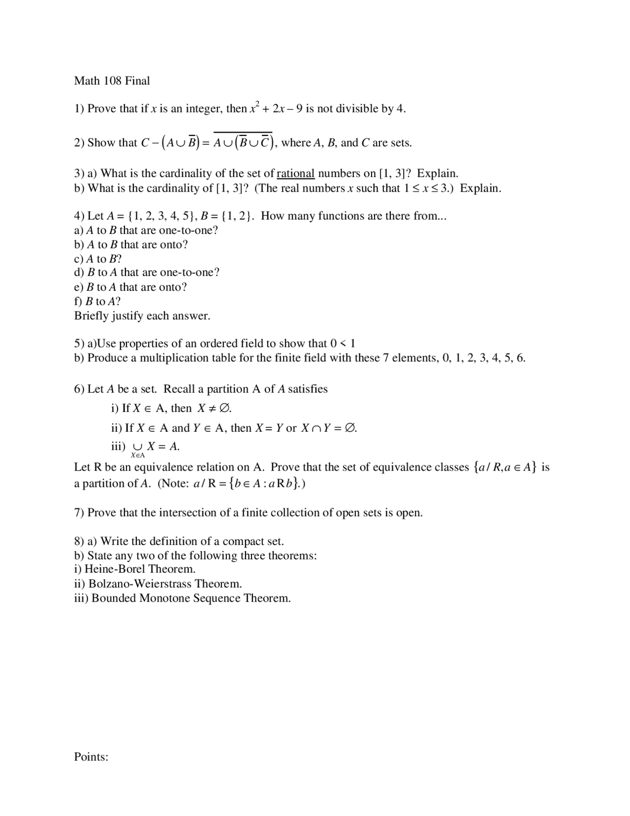 Math 108 Final Exam: Exercises and Problems | Exams Abstract Algebra ...