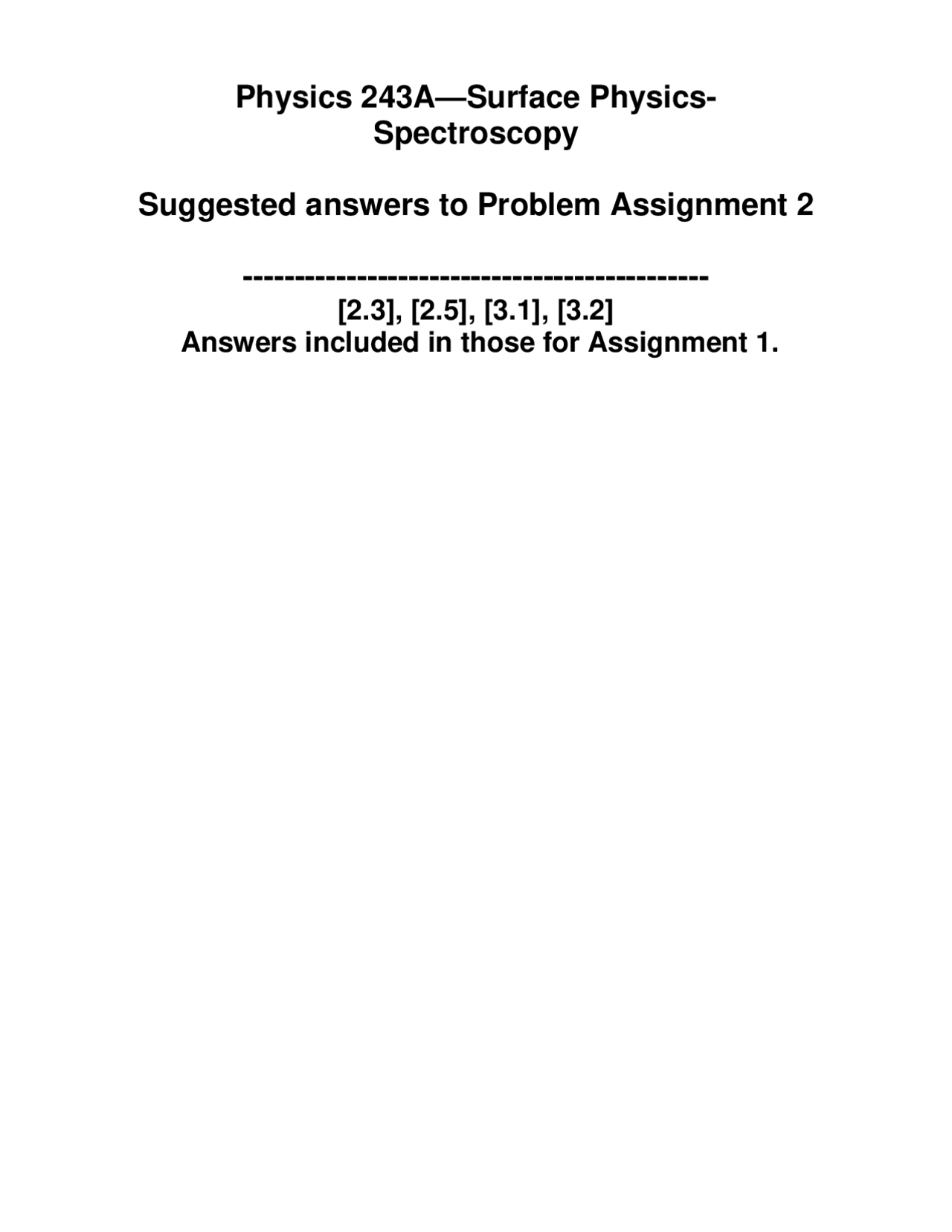 Surface Physics - Assignment 2 Questions with Solutions | PHY 243A - Docsity