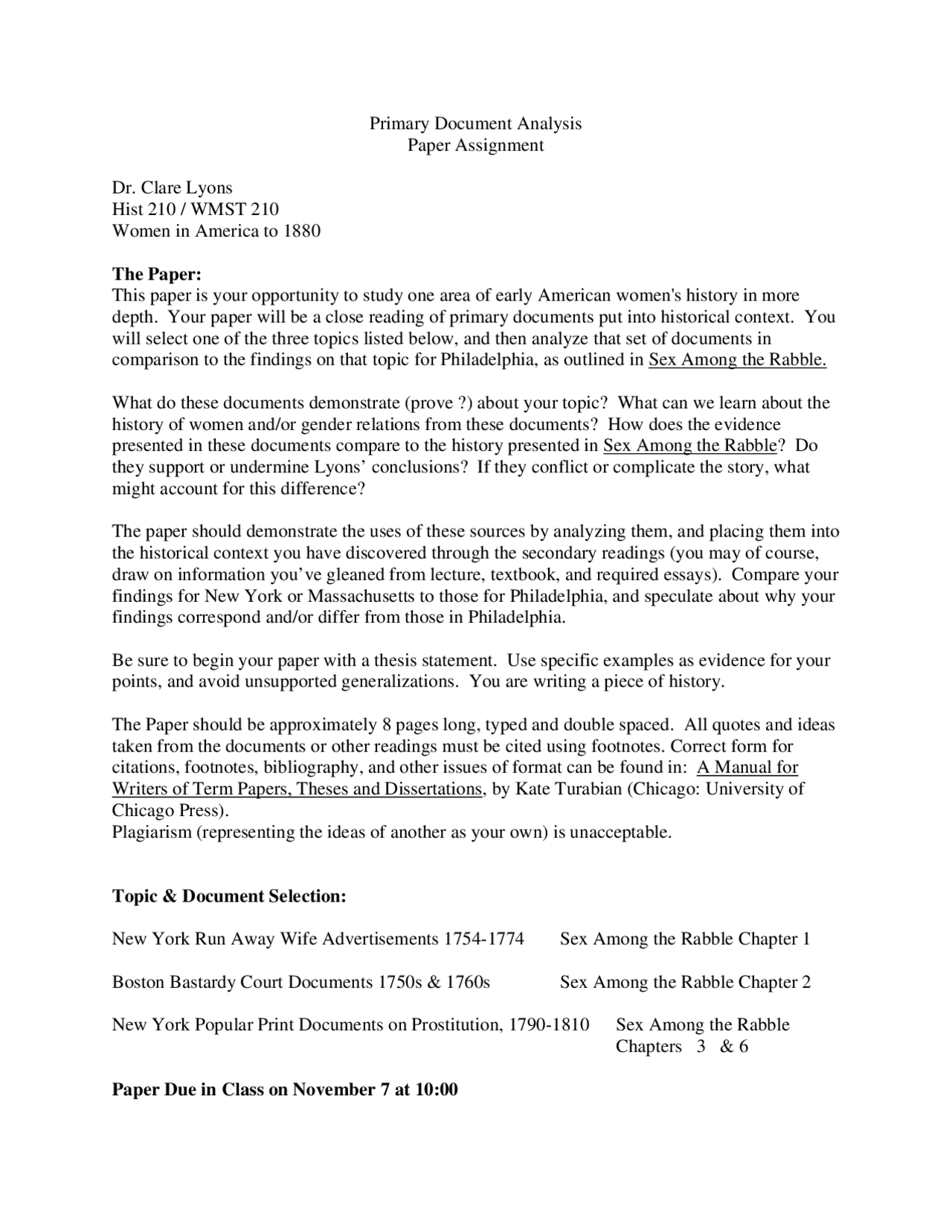 Primary Document Analysis Paper Assignment Hist 210 Docsity
