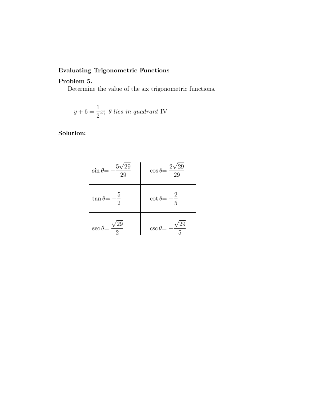Trigonometry - Solution for Problem Set 5 | MATH 1060 | Assignments ...