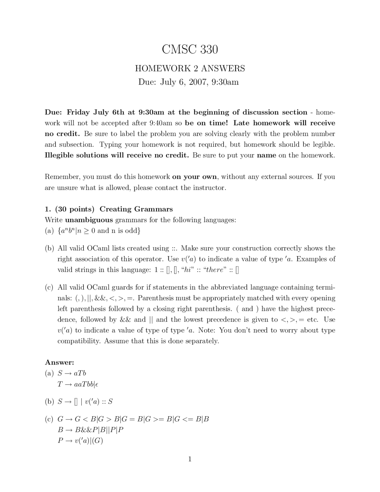 Assignment 2 With Solution For Organization Of Programming Languages Cmsc 330 Docsity