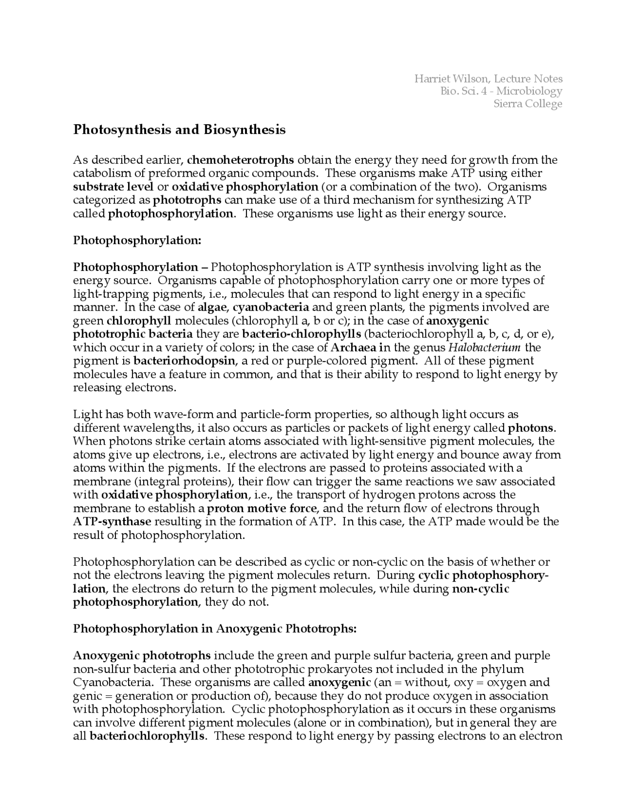 Photosynthesis And Biosynthesis Lecture Notes Biol 0004 Docsity