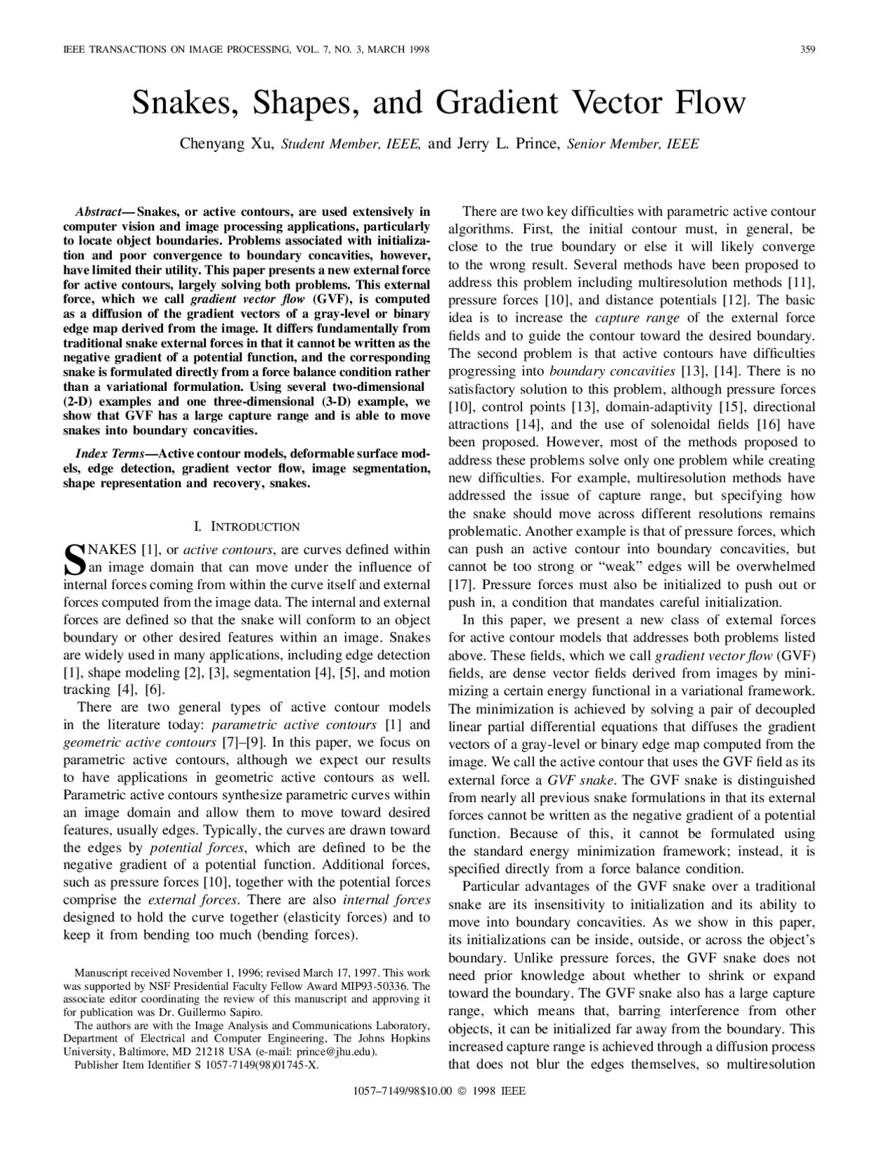 Snakes, Shapes, and Gradient Vector Flow - Lecture Notes | CS T101 ...