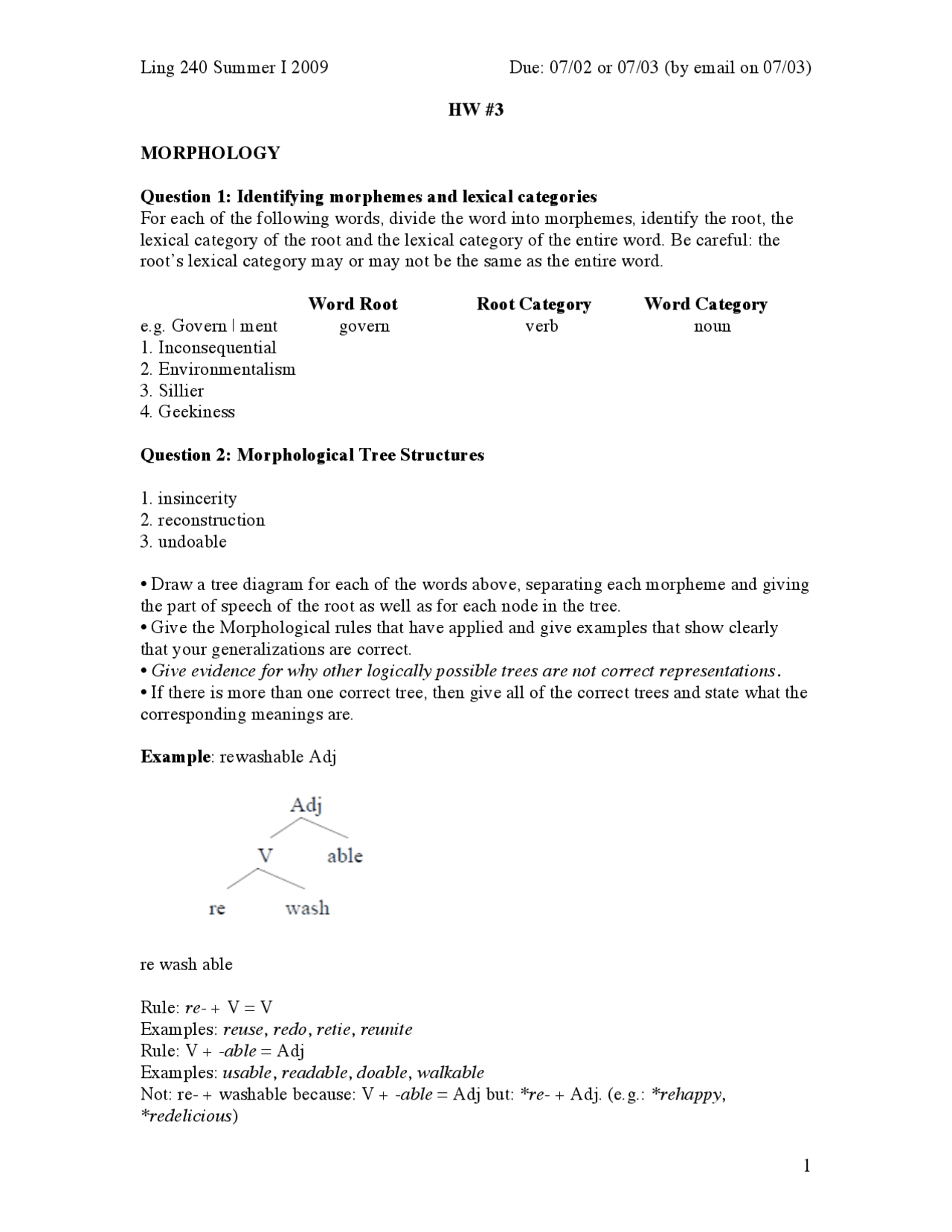 2 Solved Questions On The Morphology Assignment 3 Ling 240 Docsity