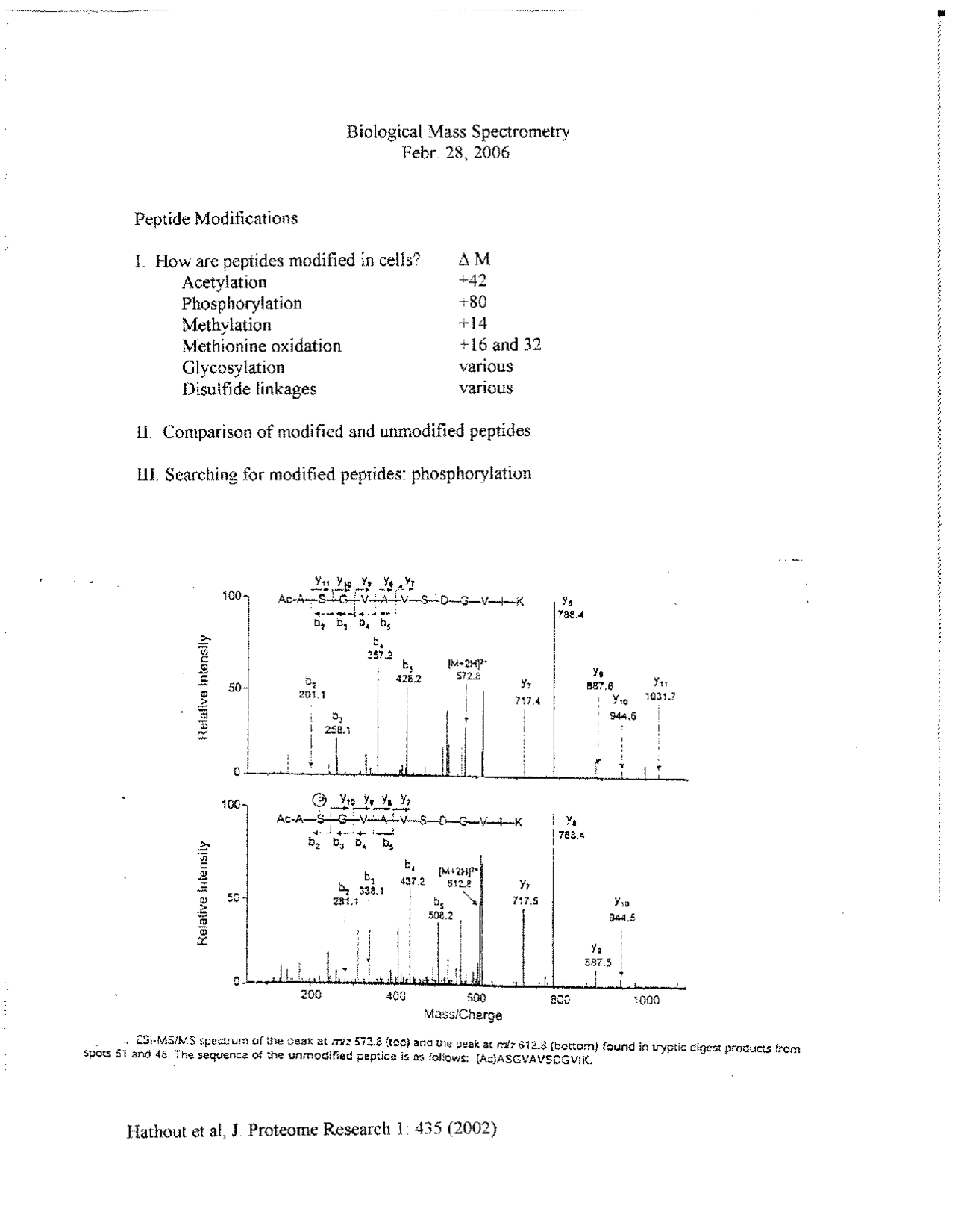 Peptide Modifications Biological Mass Spectrometry Fall 2006 Bchm